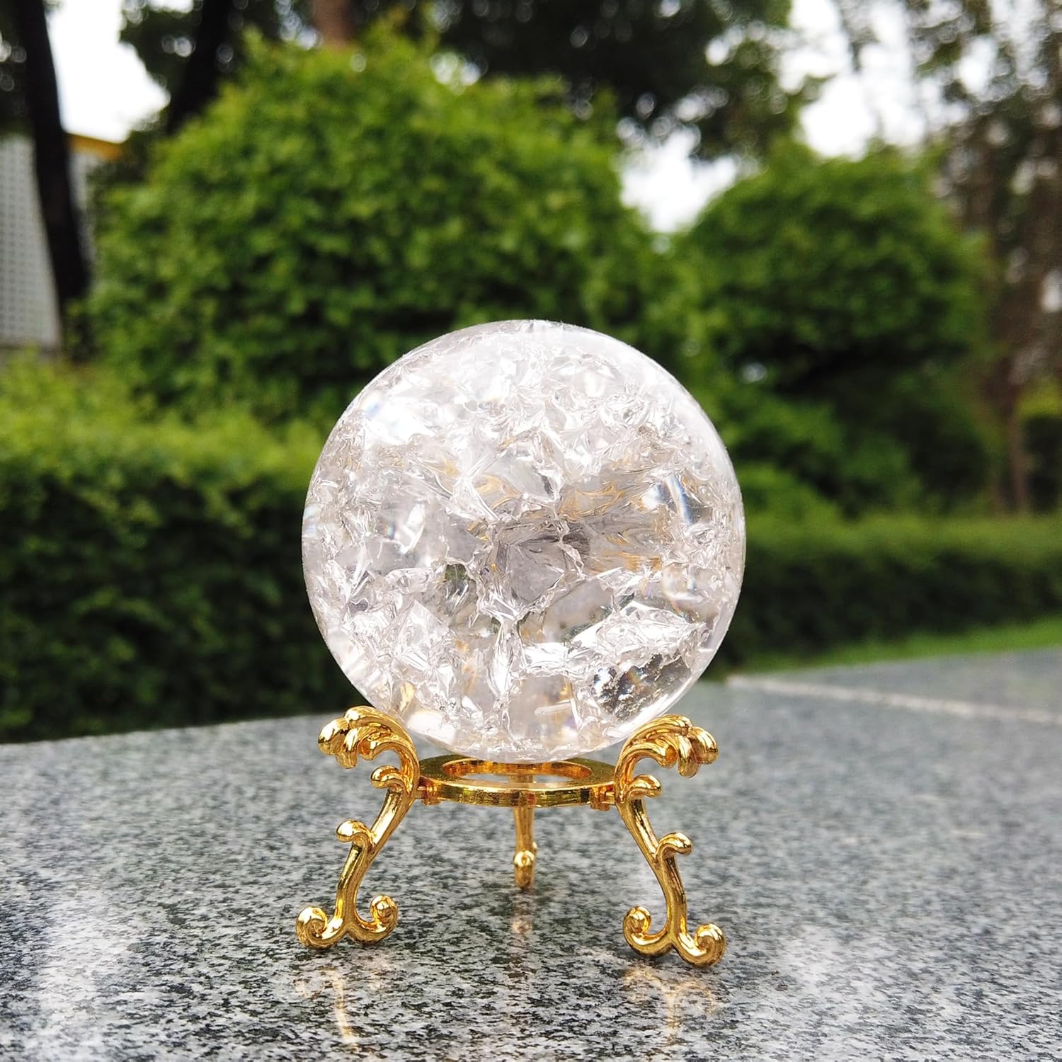 Amazon.com: TWINKLING Ice Cracked Crystal Ball with Stand, Paperweight ...