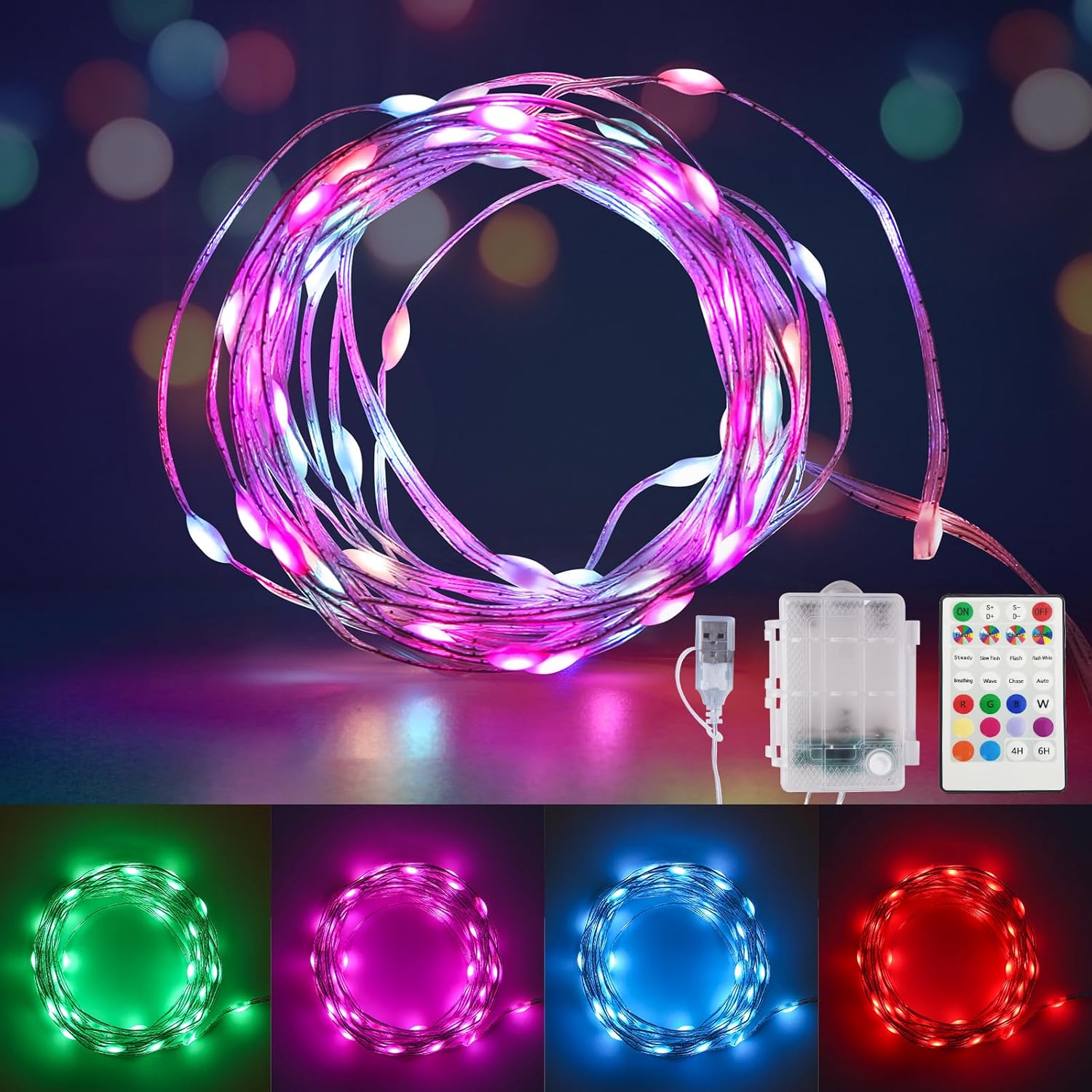 ooklee Fairy Lights Colour Changing String Lights with Remote, 16.4FT 1 ...