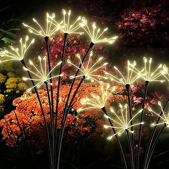 Solar Garden Lights 2 Pack Twinkling Solar Firework Lights with 2 Modes ...