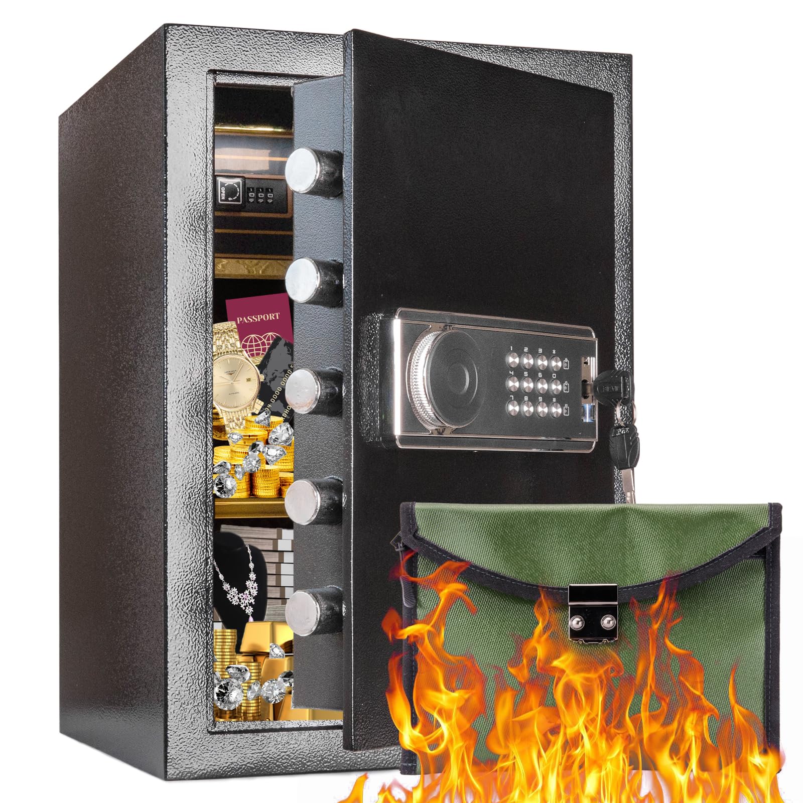 3 Cub Home Safe Box Fireproof Waterproof, Security Safe with Digital ...