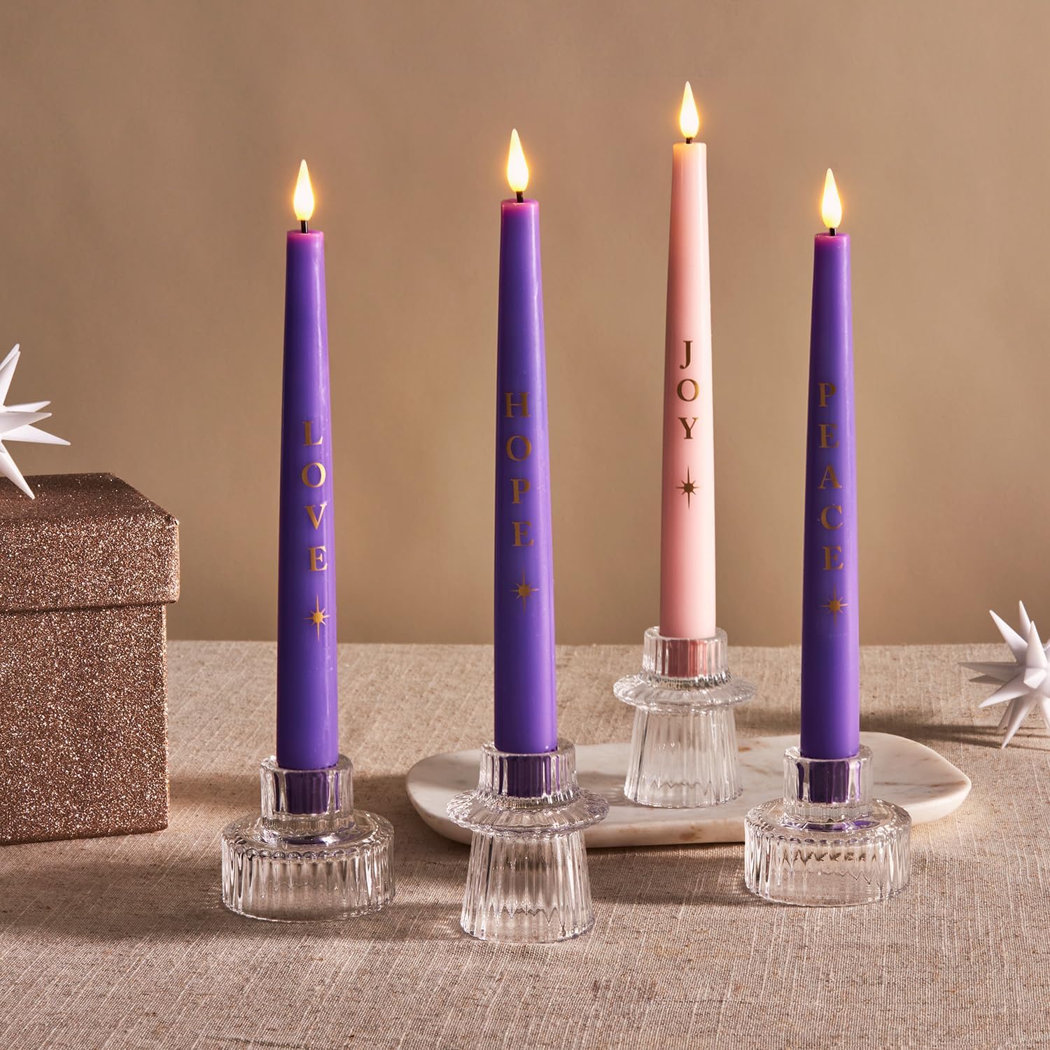 LampLust Flameless Advent Candles Battery Operated, Real Wax Advent ...