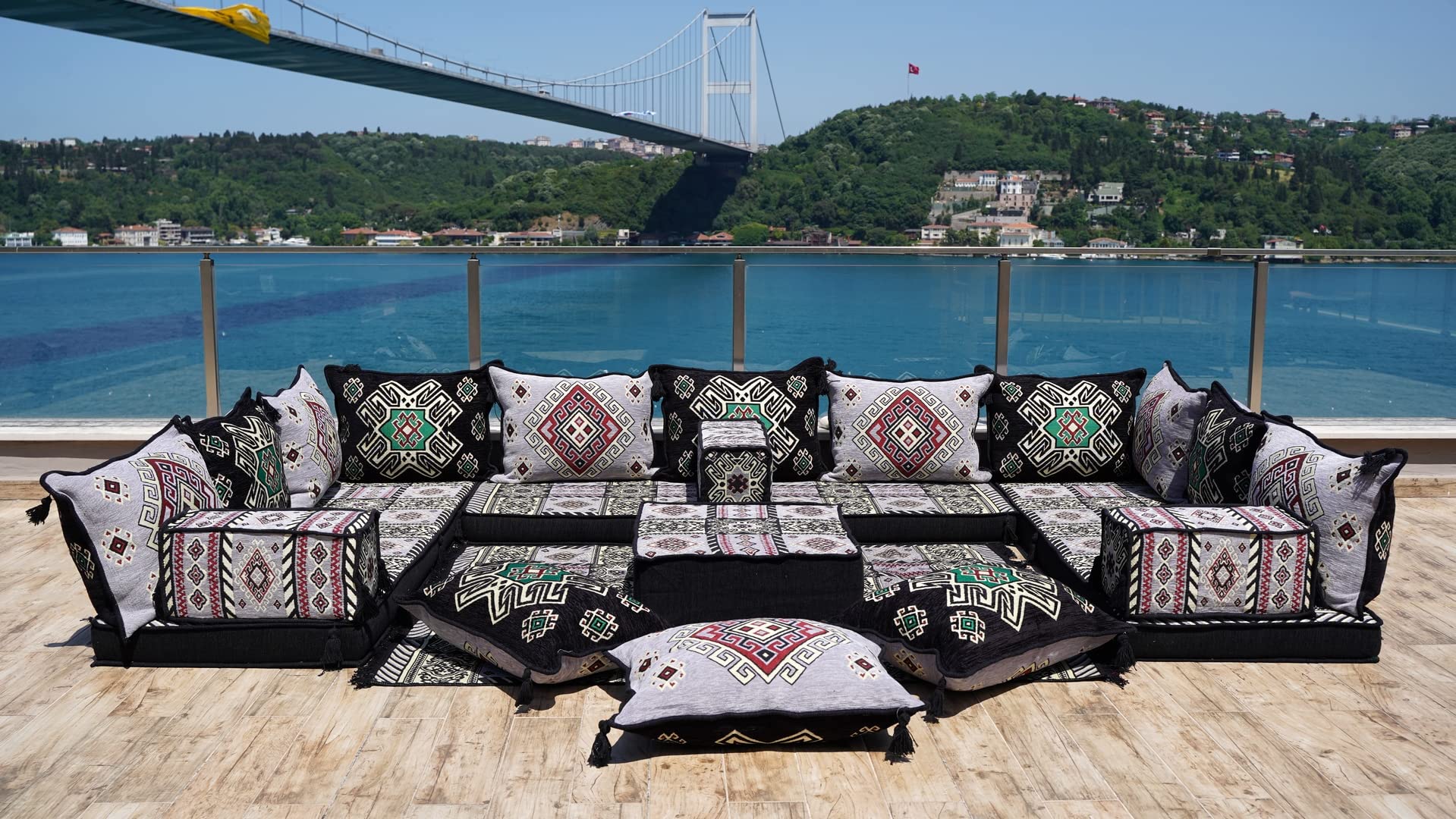 Buy Gray Arabic Majlis, U Shaped Arabic Sofa Set, Floor Pillows, Corner ...