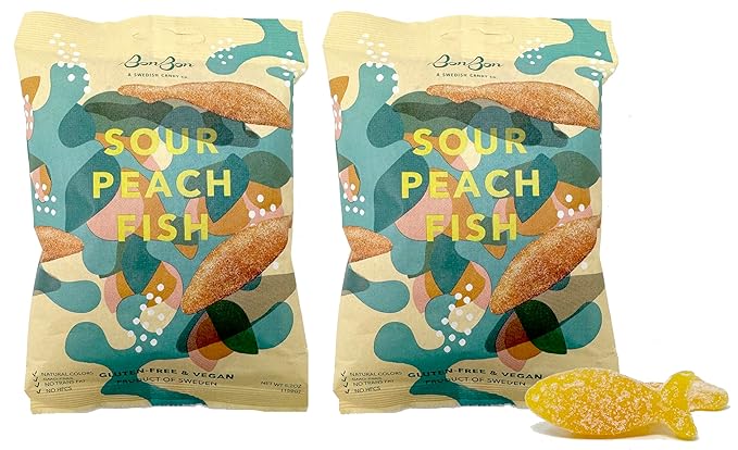 Amazon.com : Bon Bon Swedish Candy Sour Peach Fish Vegan Candy, Sour ...