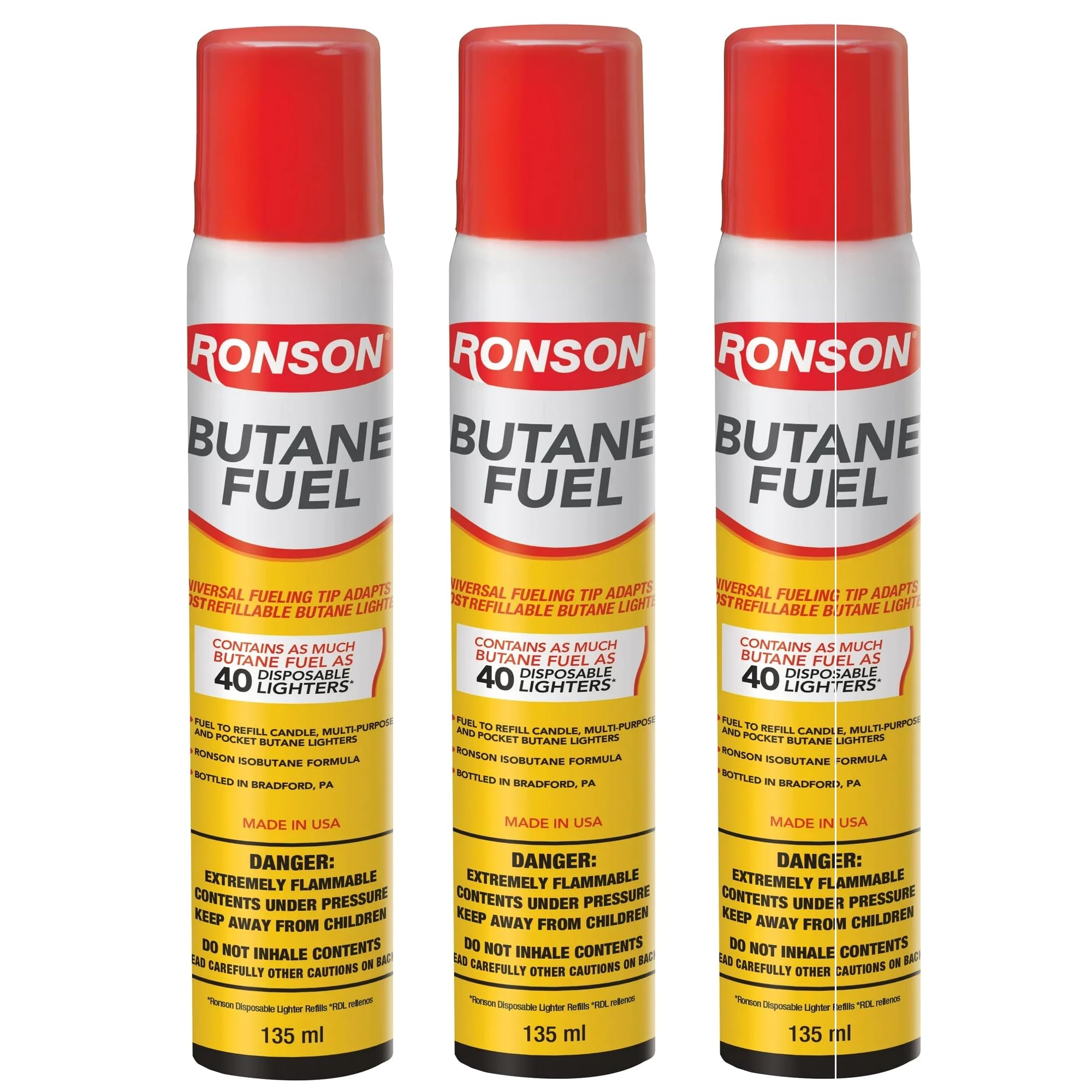 Amazon.com: Ronson Butane Fuel 2.67oz/76g, Lighter Refill 135ml Cannister, 3 Pack : Health ...