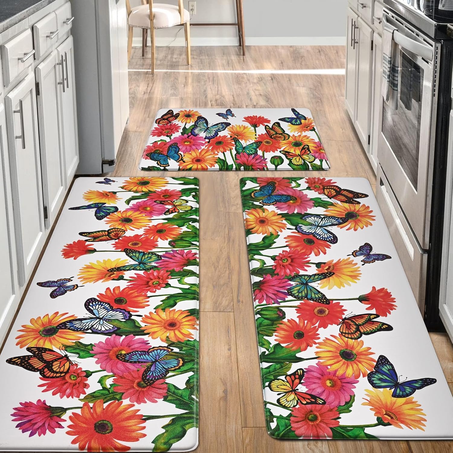 Amazon.com: 3 Pieces Floral Kitchen Rugs, Flower Kitchen Mats Memory ...
