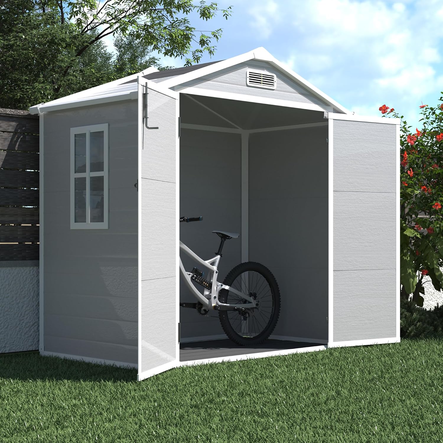 Amazon.com : EMKK Resin Outdoor Storage Shed, 6 X 4.4 FT Garden Tool ...