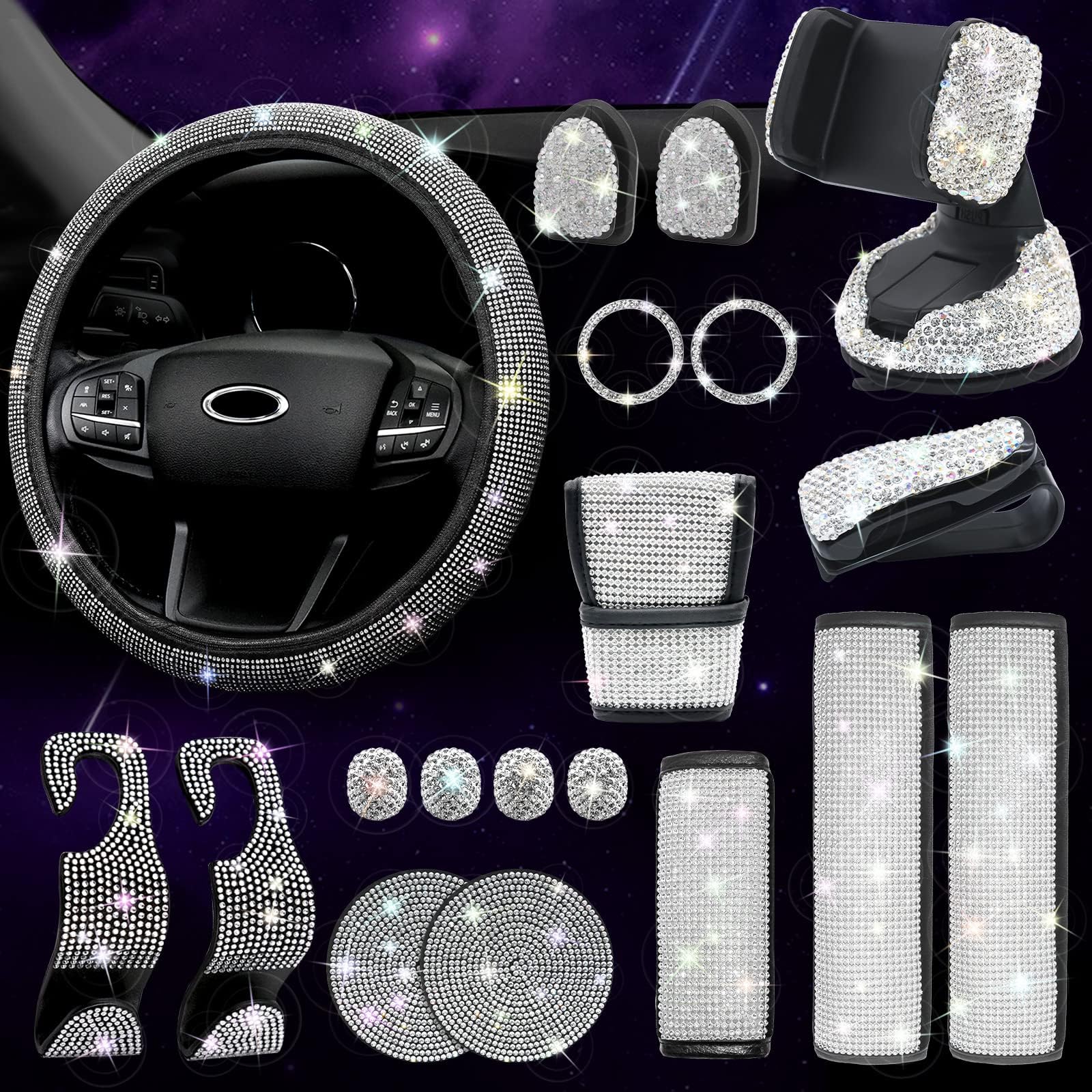 Amazon.com: HAOKAY Bling Car Accessories Set for Women and Girls ...