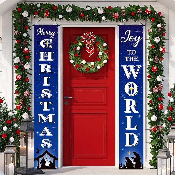 Amazon.com: Tiamon Christmas Nativity Porch Sign Banner Merry Christmas ...