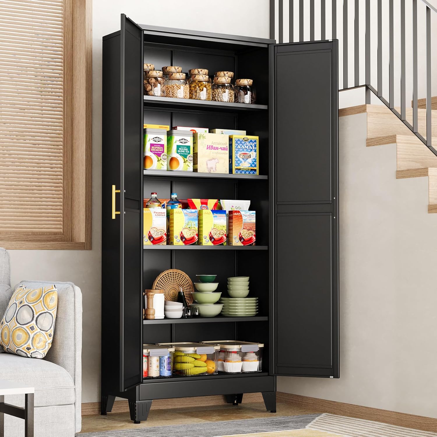 Amazon.com: RISTERN Black Pantry Storage Cabinet,71" Kitchen Pantry ...