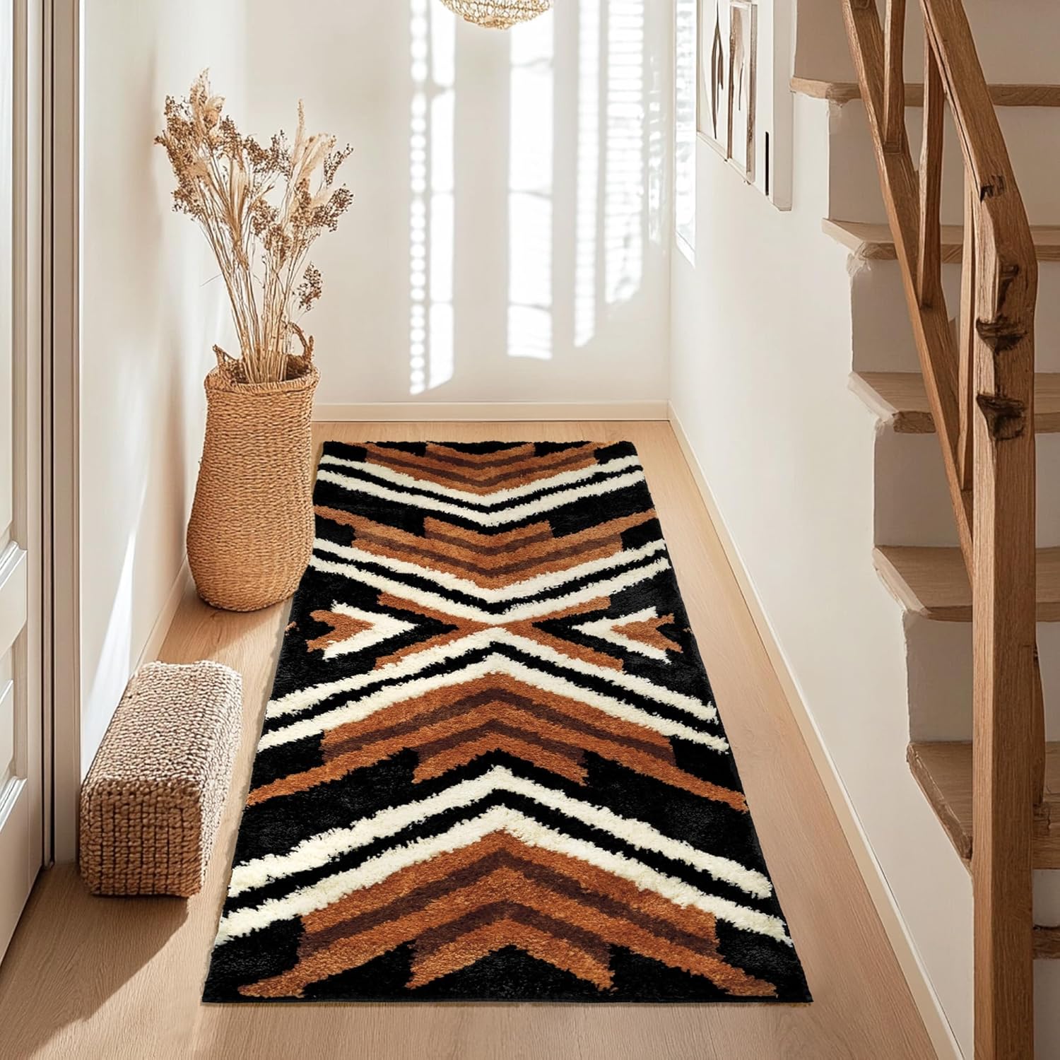 Amazon.com: Tyrot Black Boho Long Bathroom Rugs Runner Non Slip ...
