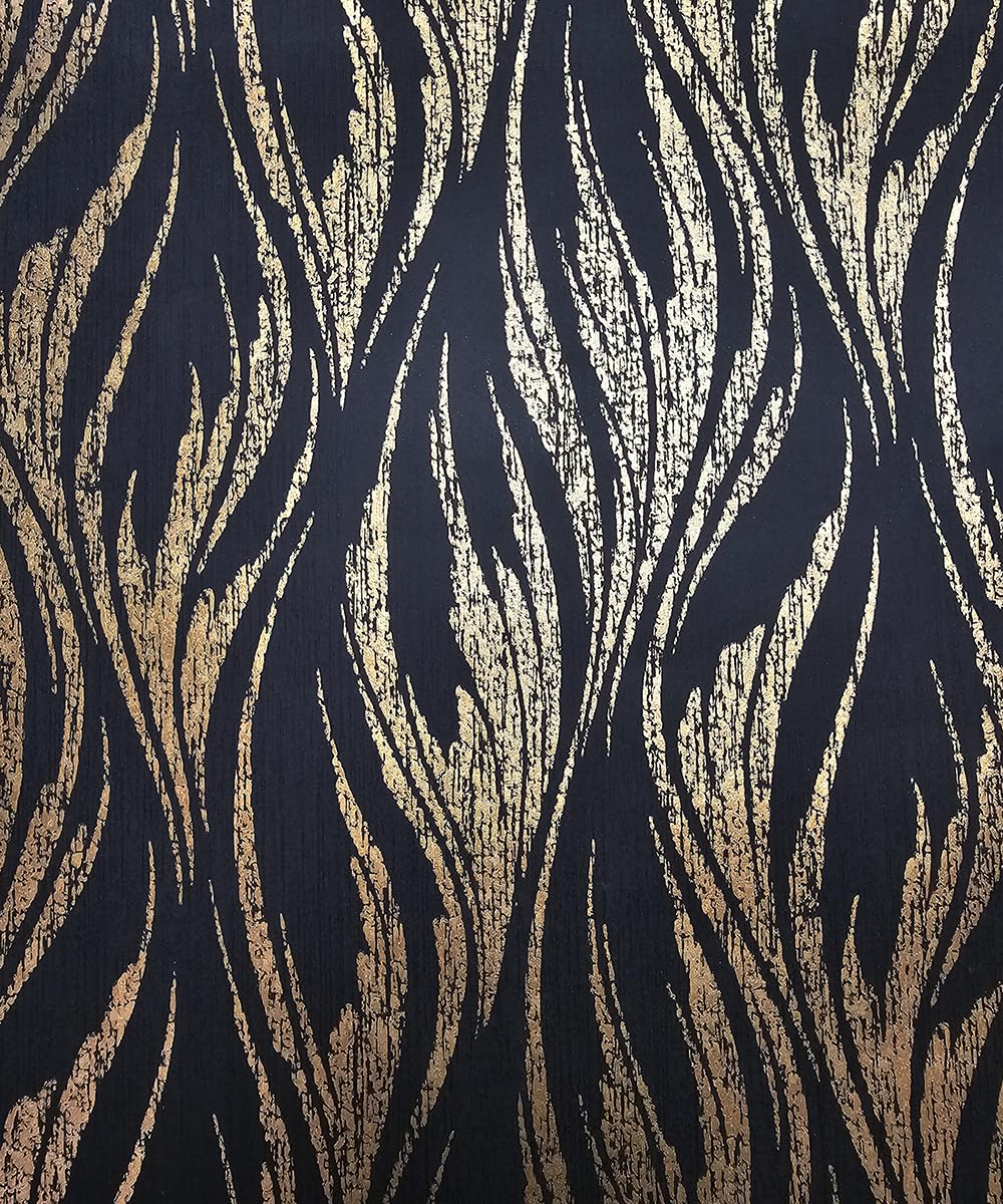 Kamildecor Boho Ripple in Bracken Wallpaper Metallic Gold on Matt Black ...