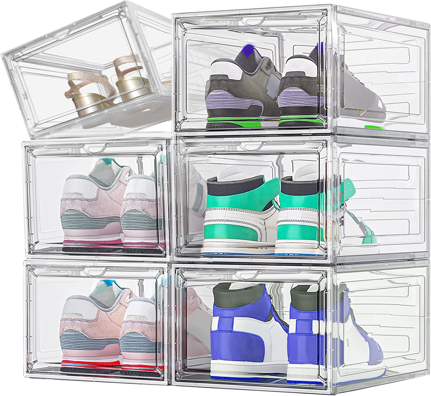 Lacusmall Shoe Box with Magnetic Lids, 6 pcs Shoe Storage Boxes Plastic ...