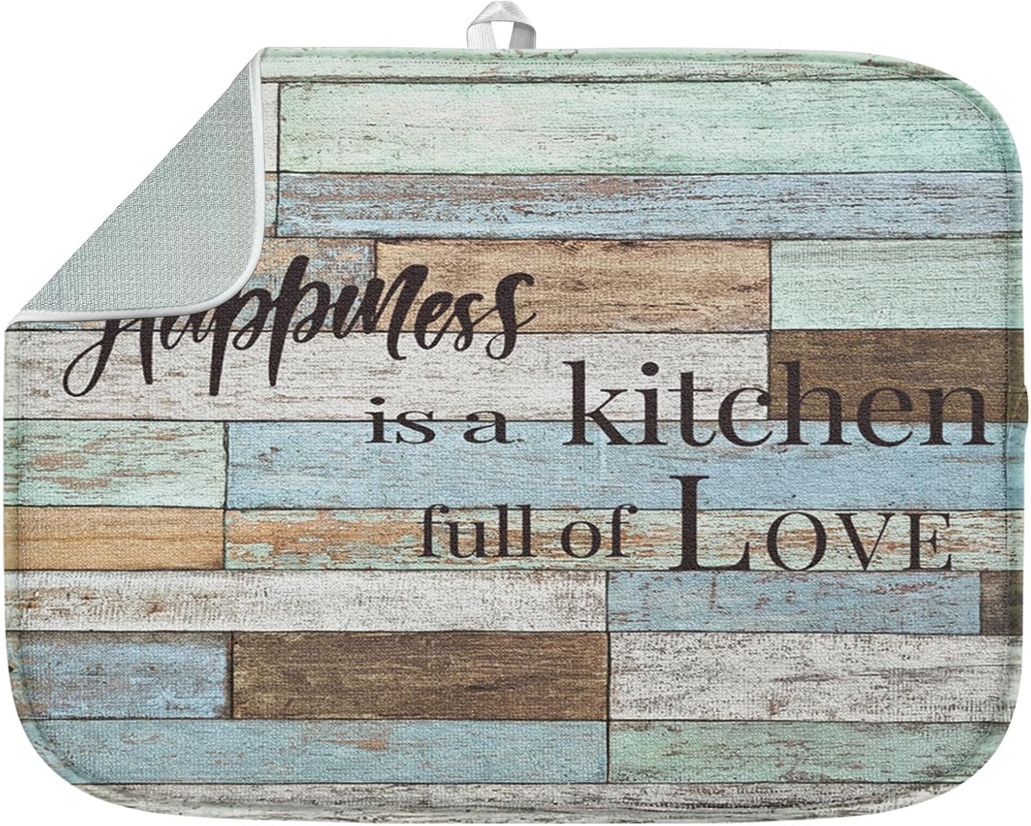 Amazon.com: Sanwarm Absorbent Dish Drying Mat, Happiness Is A Kitchen ...