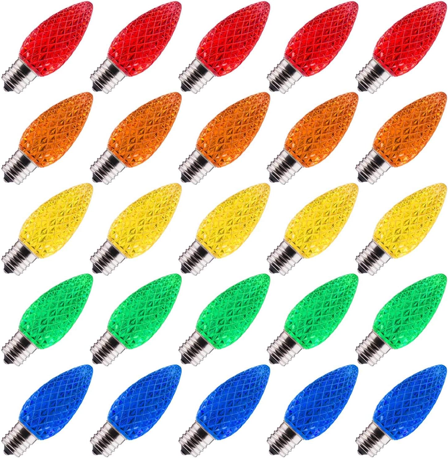 Brightown 25 Pack LED C9 Multicolor Replacement Christmas Light Bulbs ...