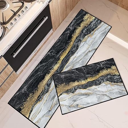 Amazon.com: Tayney Black Grey Kitchen Rugs and Mats Non Skid Washable ...