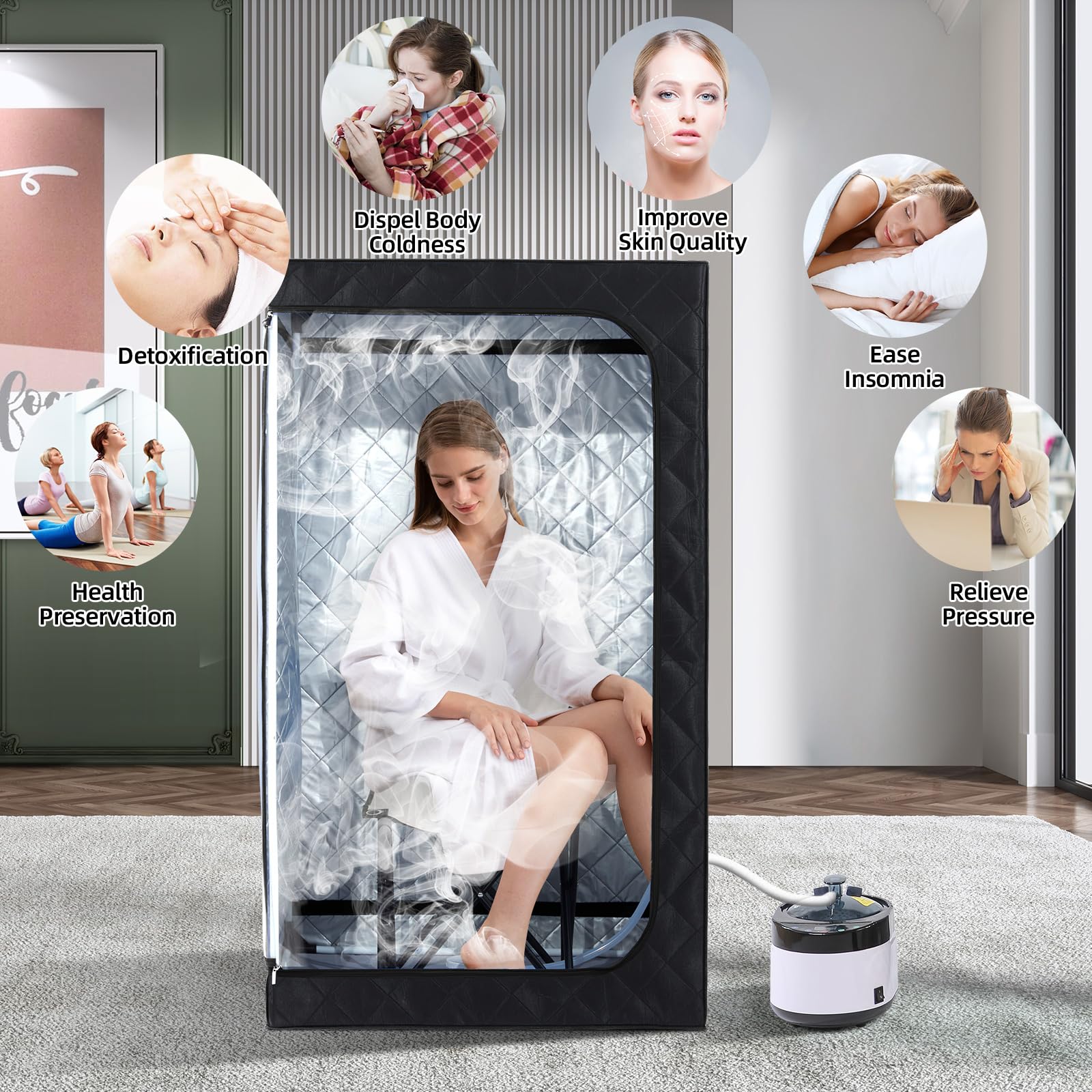 Snapklik.com : ZONEMEL Full Size Portable Steam Sauna Kit, Personal ...