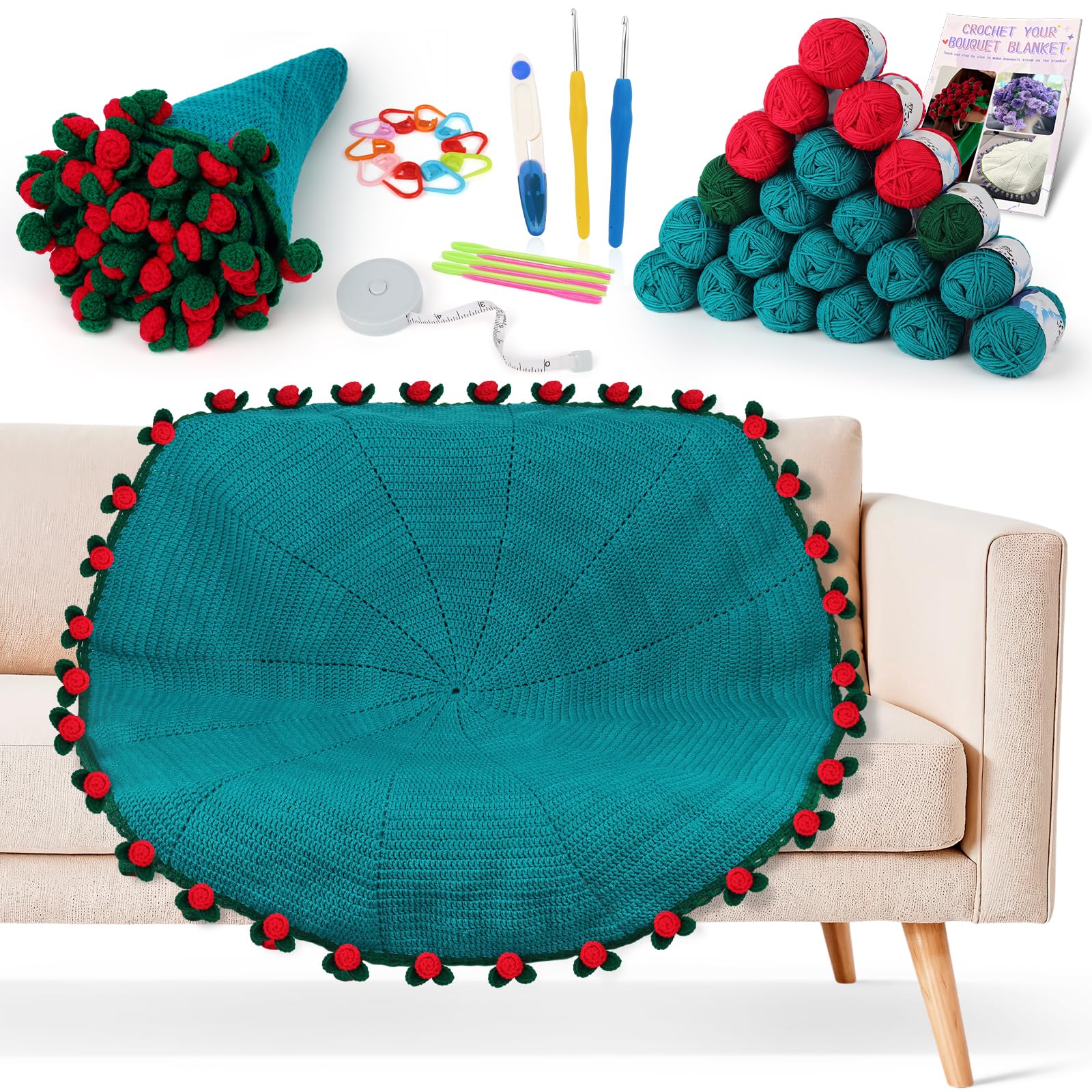 Snapklik.com : Aeelike Crochet Blanket Kit, Flower Bouquet Blanket ...