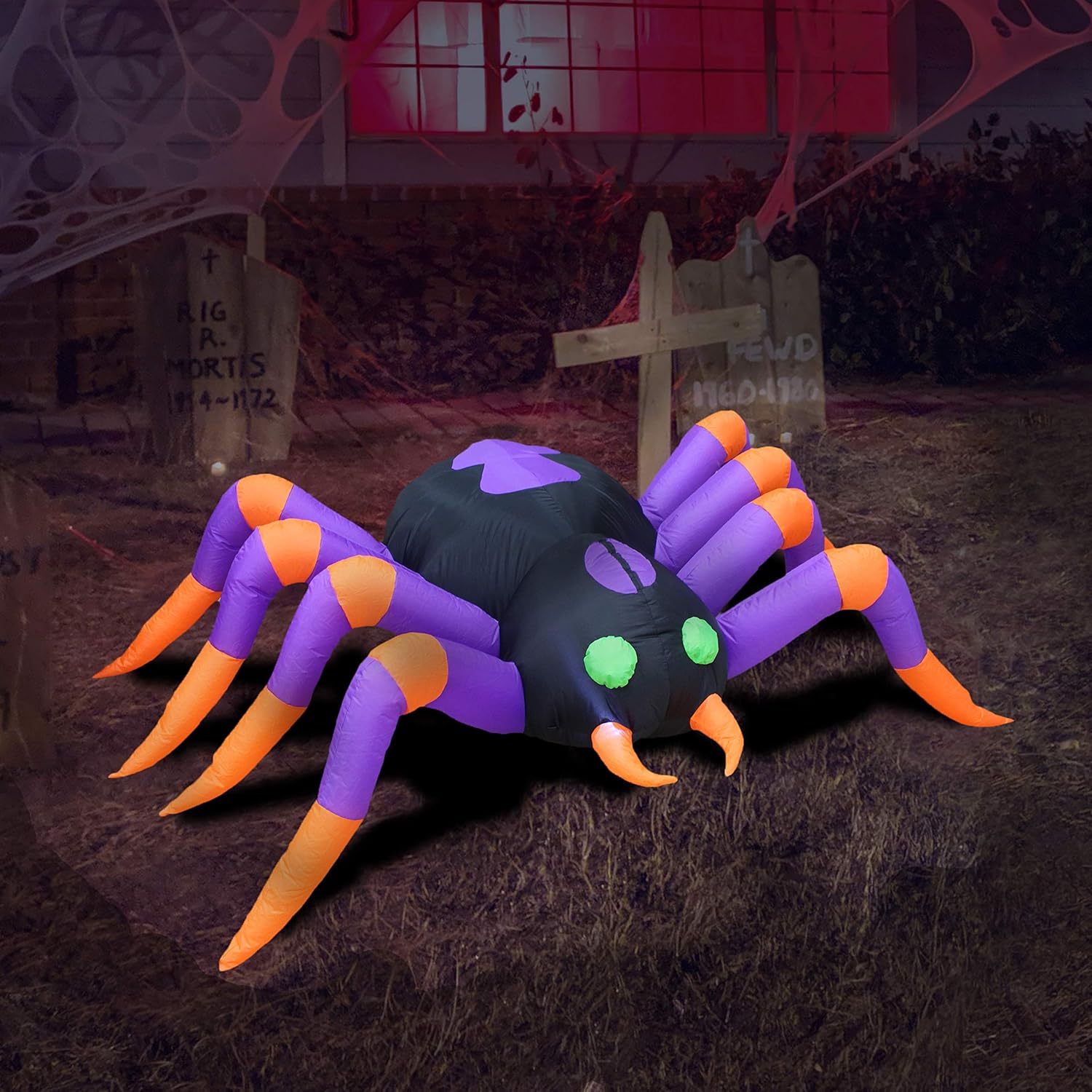 Amazon.com: 8 Foot Long Halloween Inflatable Black Purple Spider LED ...