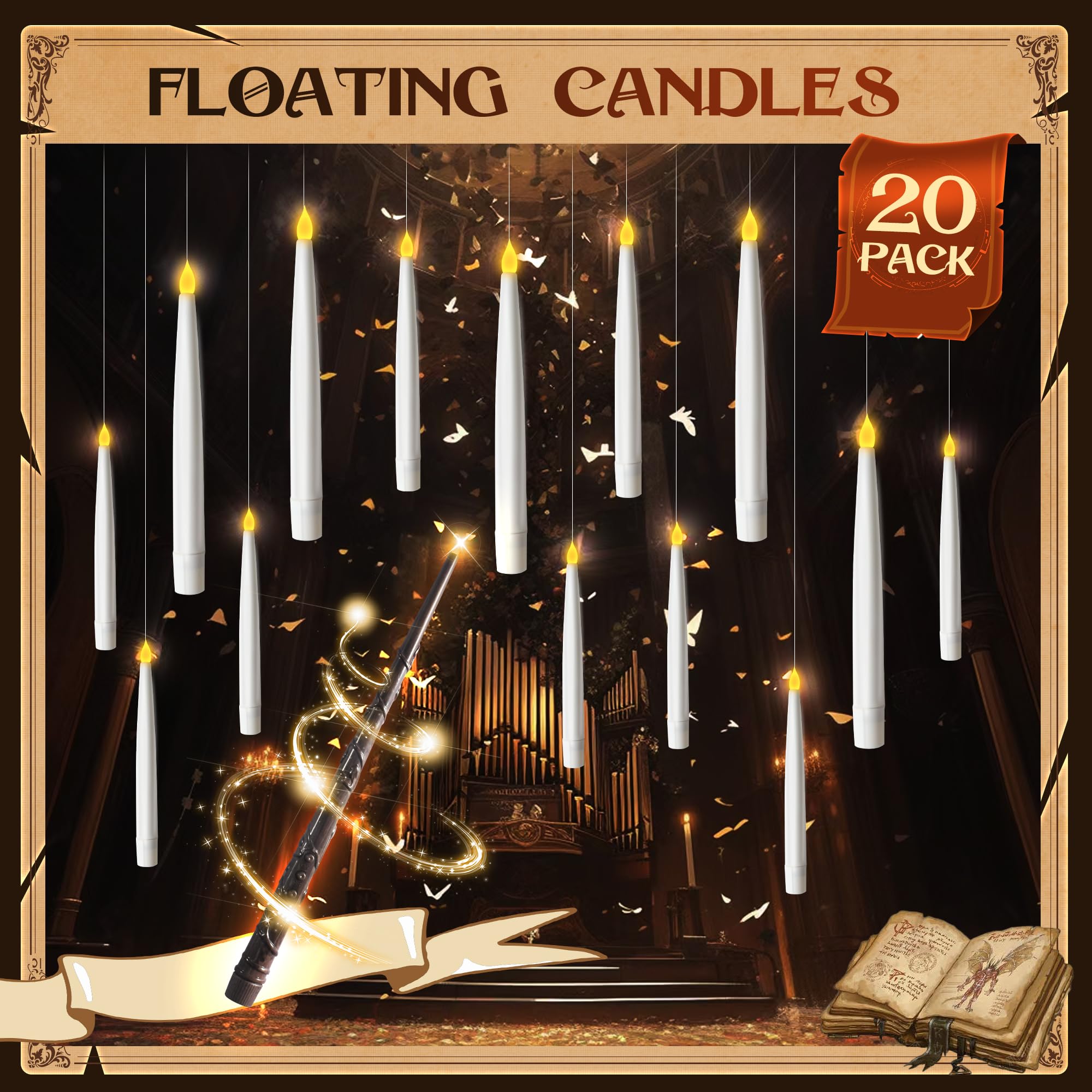 20 Pcs Floating Candles with Wand Remote, Orapoke 6.7” Flameless ...