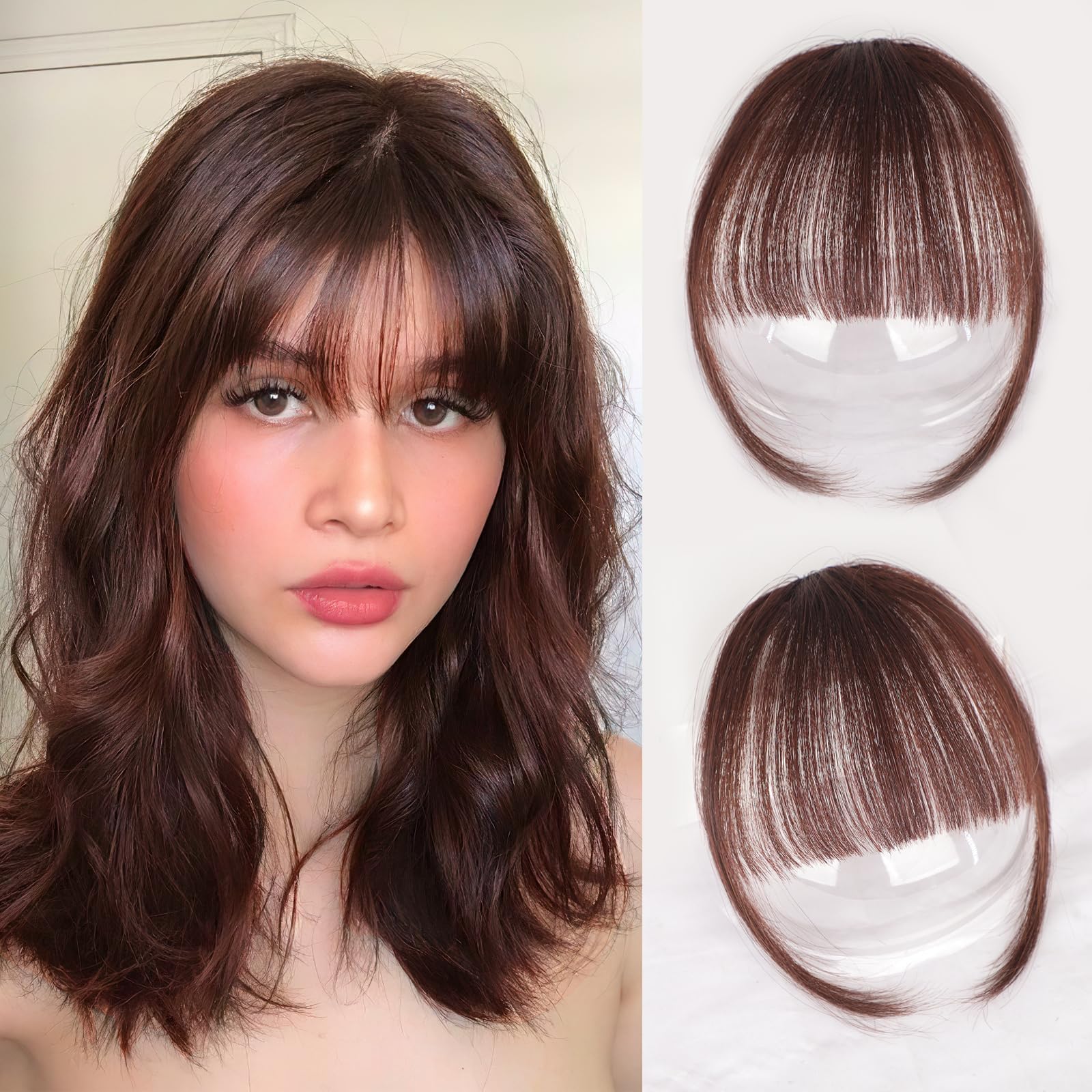 Amazon.com : Rosooi Curtain Bangs Human Hair Clip in Bangs for Women ...