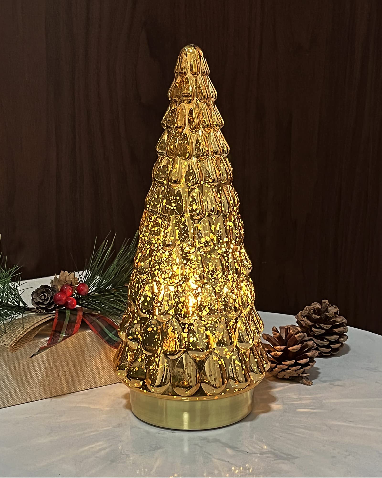 Amazon.com: SHMILMH Gold Mercury Glass Christmas Tree 1pcs, Tabletop ...