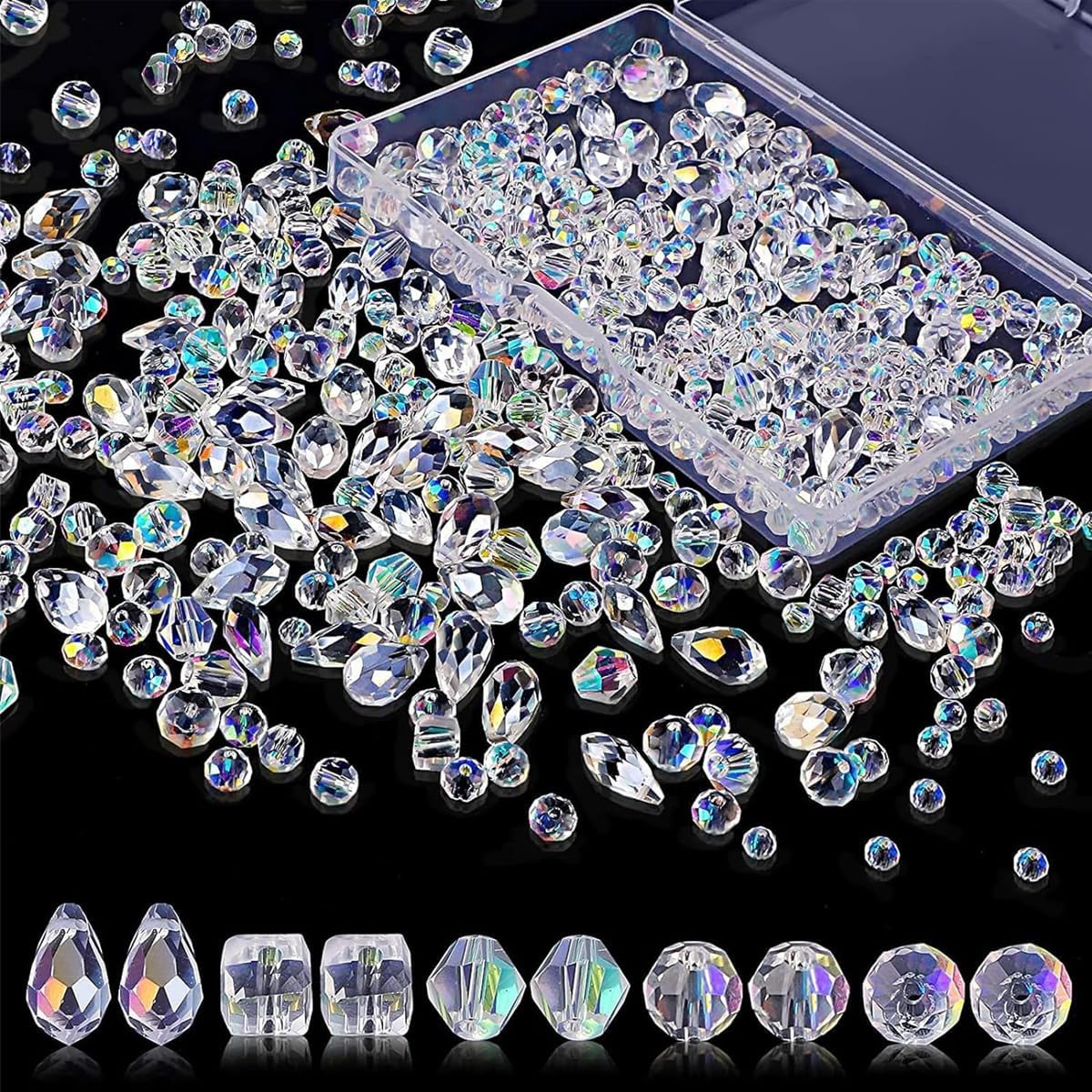 INDIKONB Glass Crystal Beads Set – Fancy Transparent White Crystalline ...