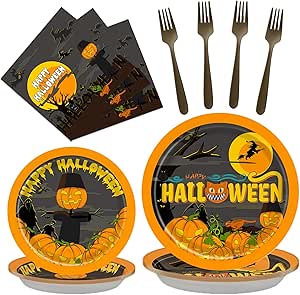 Amazon.com: Halloween Party Supplies Tableware Set Serves 24 Guests ...