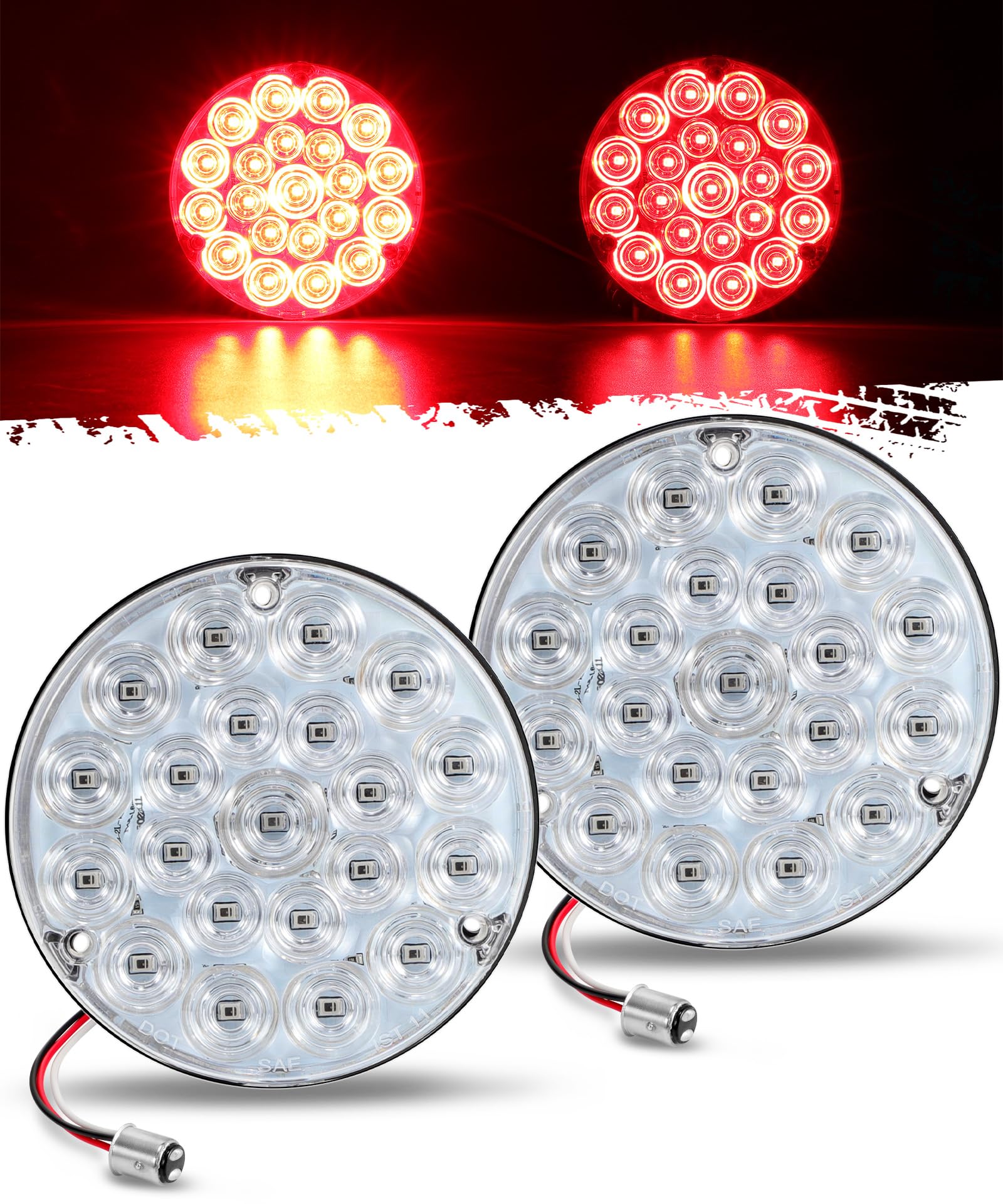 Amazon.com: Partsam 4 inch Round Tail Light 21-2835 LEDs Red Stop Turn ...