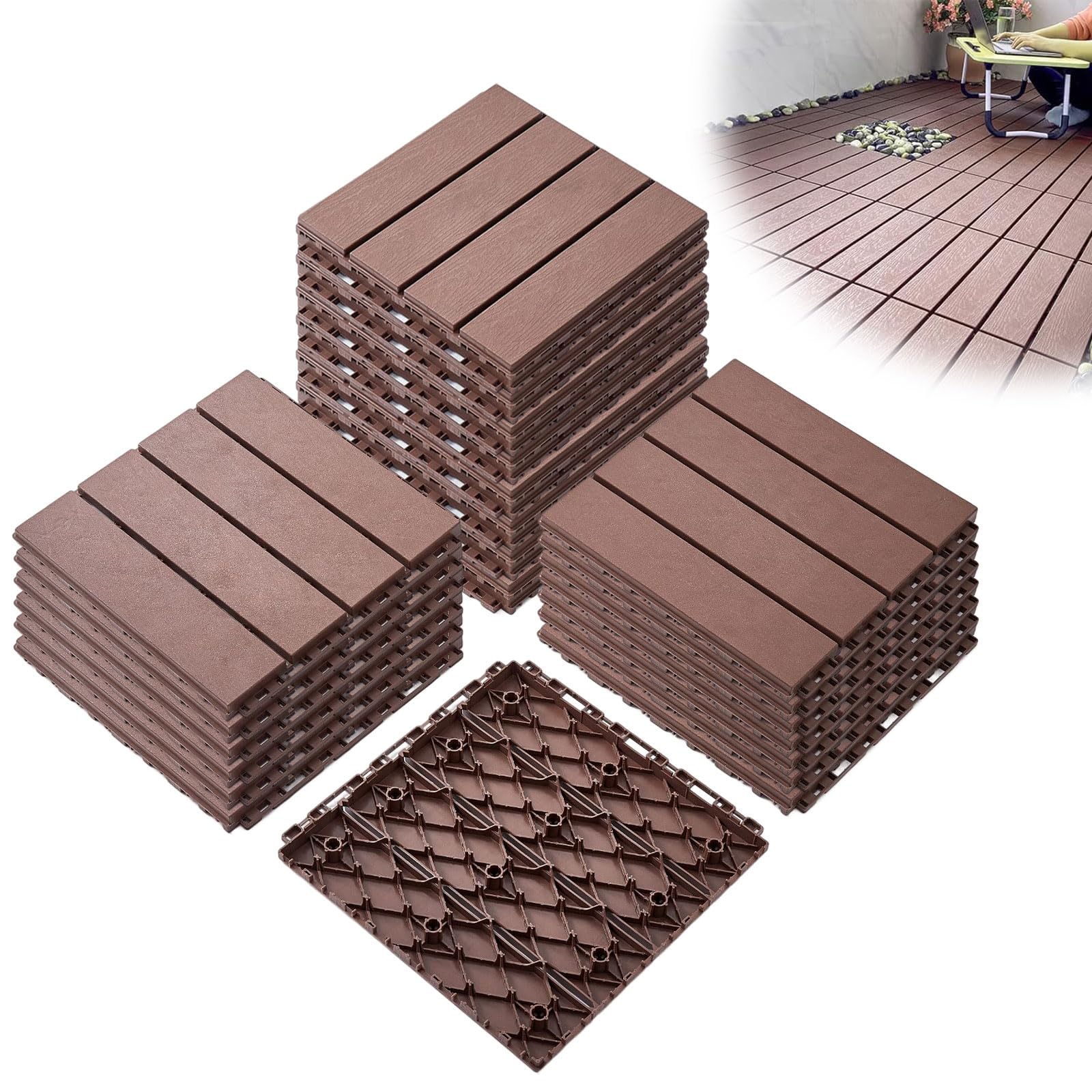 Plastic Interlocking Deck Tiles, 9 Pack Patio Deck Tiles, 12"x12" Wood ...