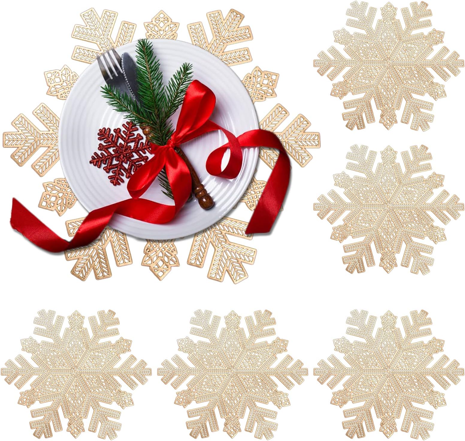 Amazon.com: Christmas Burlap Placemats Set of 6 Snowflake Jute ...