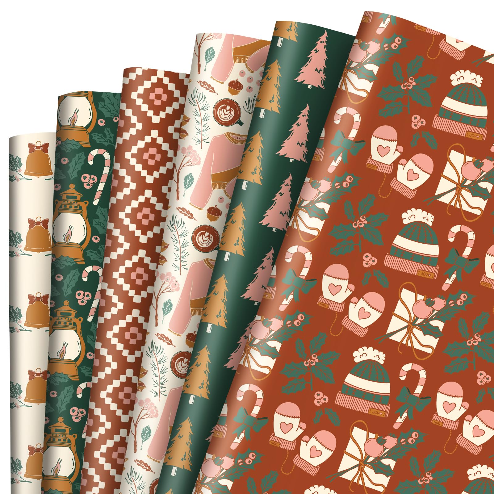 Amazon.com: AnyDesign 12 Sheet Boho Christmas Wrapping Paper Christmas ...