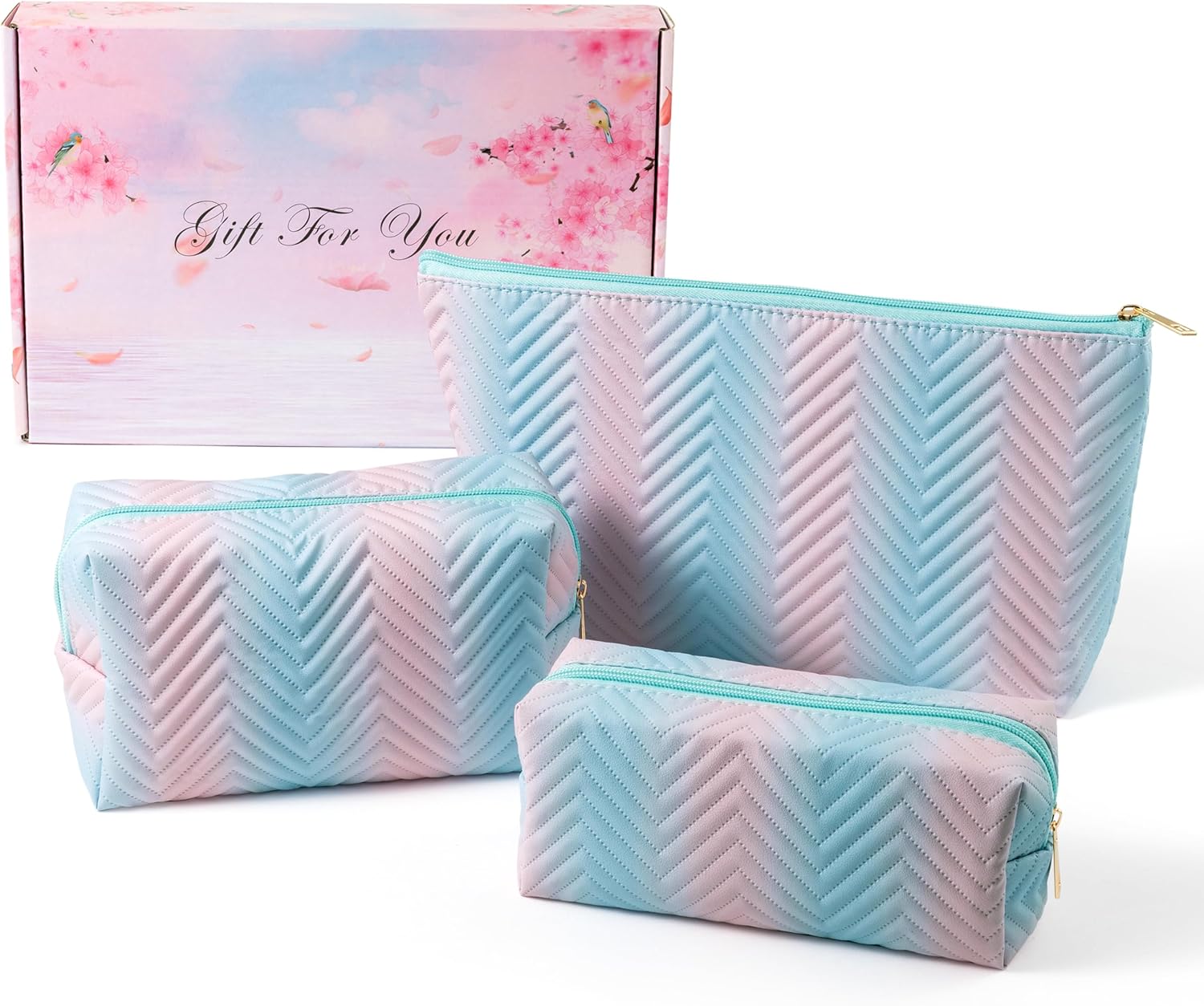 Amazon.com : Y1tvei Gradient Makeup Bag Set - 3Pcs Blue Pink Gradient ...