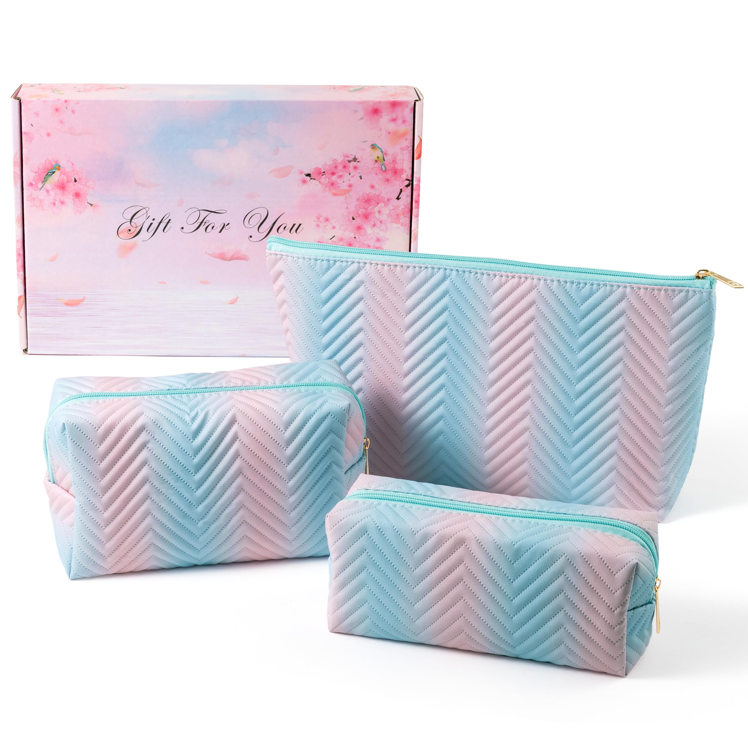 Amazon.com: Y1tvei Gradient Makeup Bag Set - 3Pcs Blue Pink Gradient ...