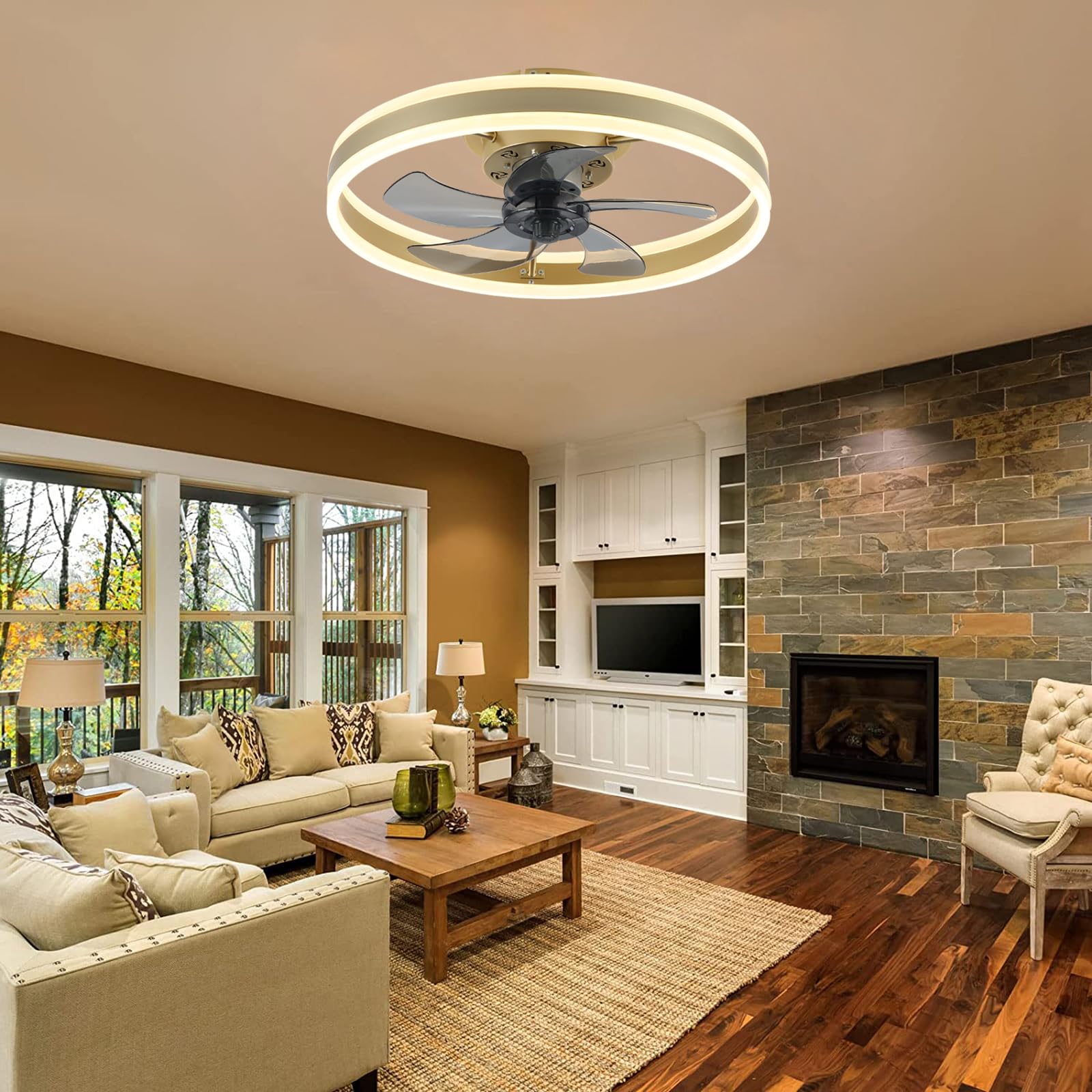 Minney 19.7'' Ceiling Fan with Lights, LED 3 Color Dimmable Reversible ...