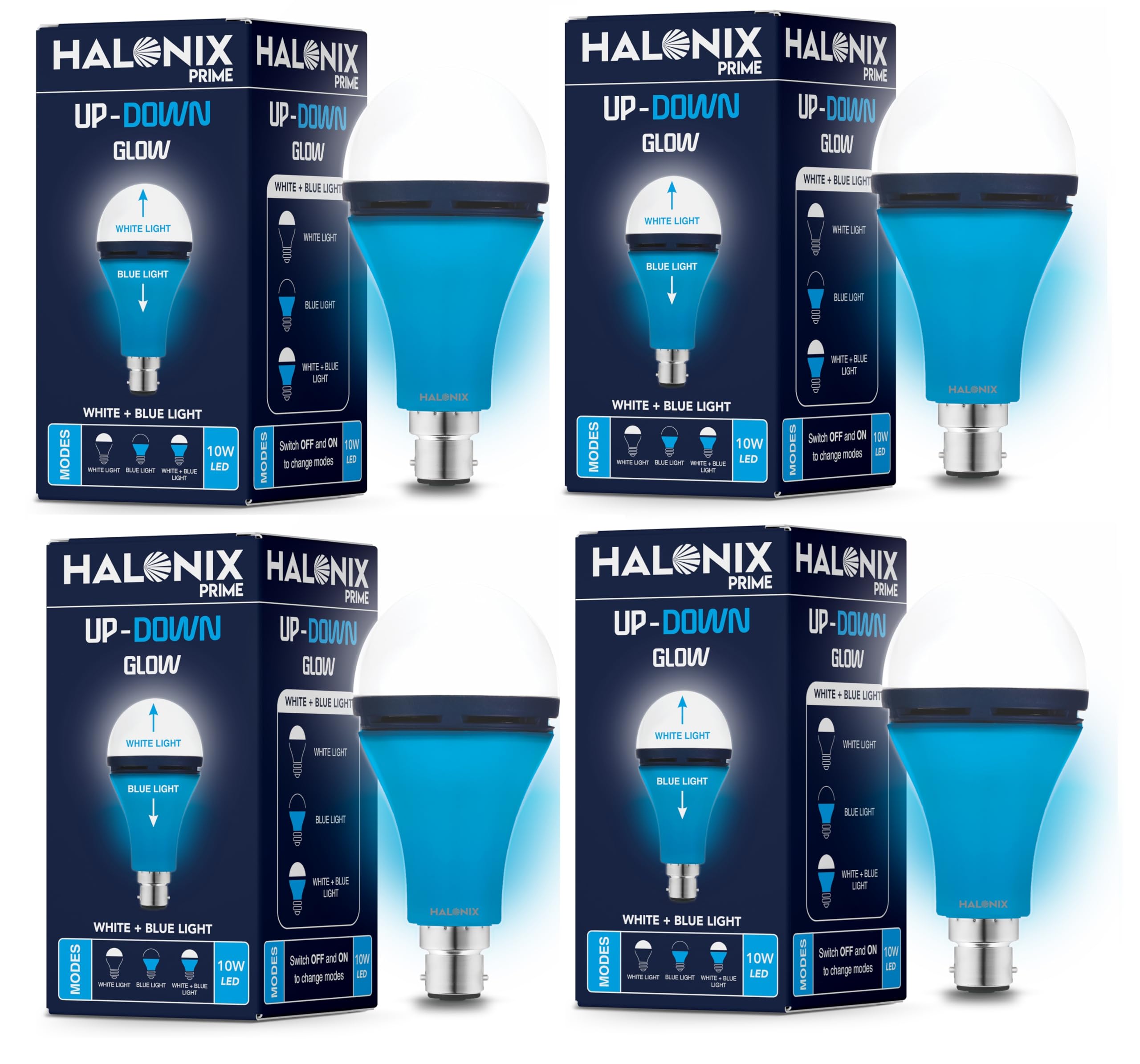 Halonix 10W Up Down Glow White & Blue 3 Modes led Bulb | Switch On ...