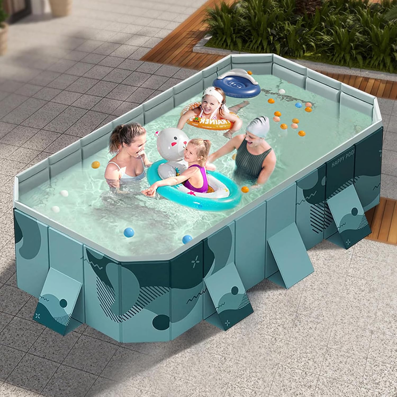 Amazon.com: Foldable Swimming Pool, Non-Inflatable Kids' and Adults ...