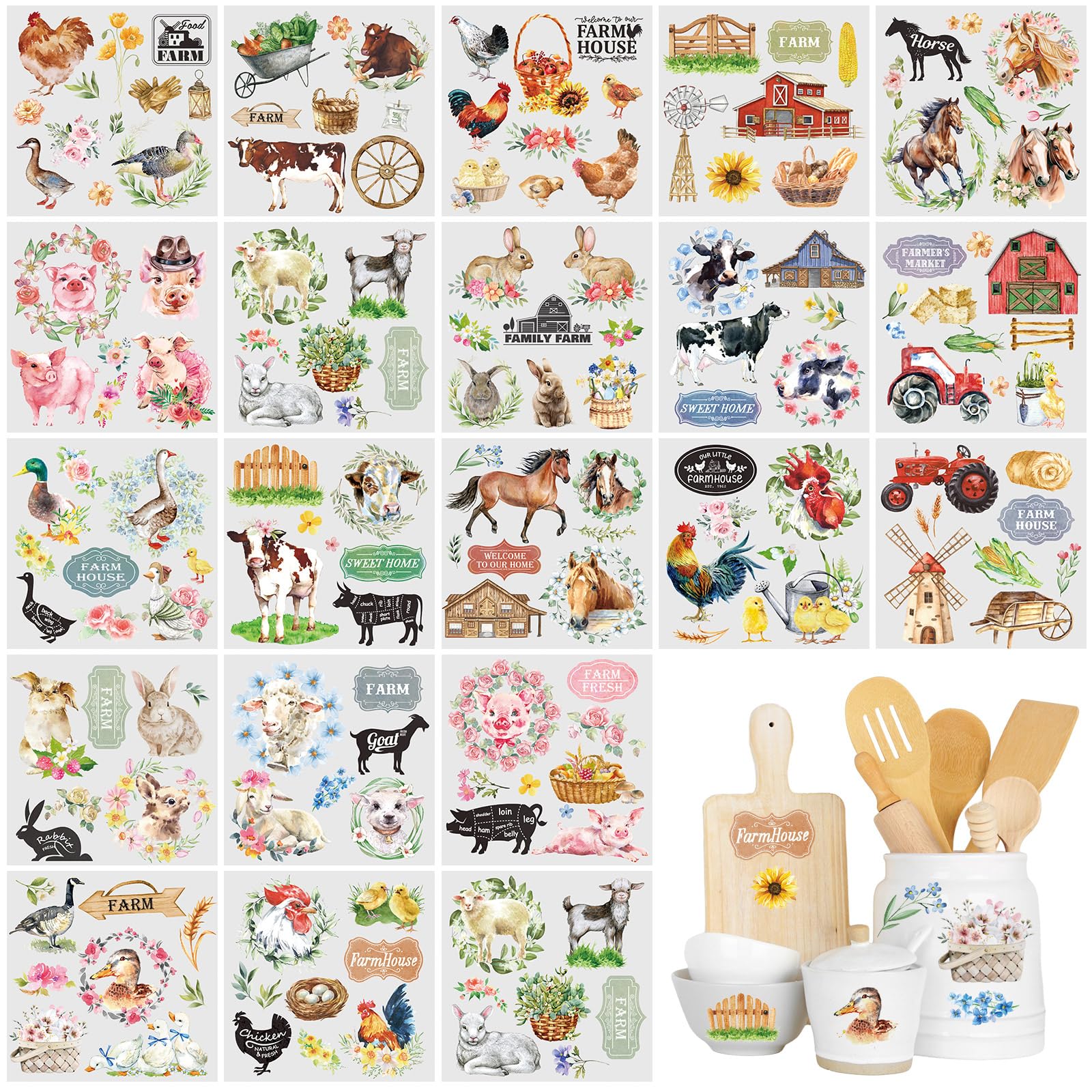 20 Sheets Farmhouse Rub on Transfers for Crafts and Furniture Floral ...