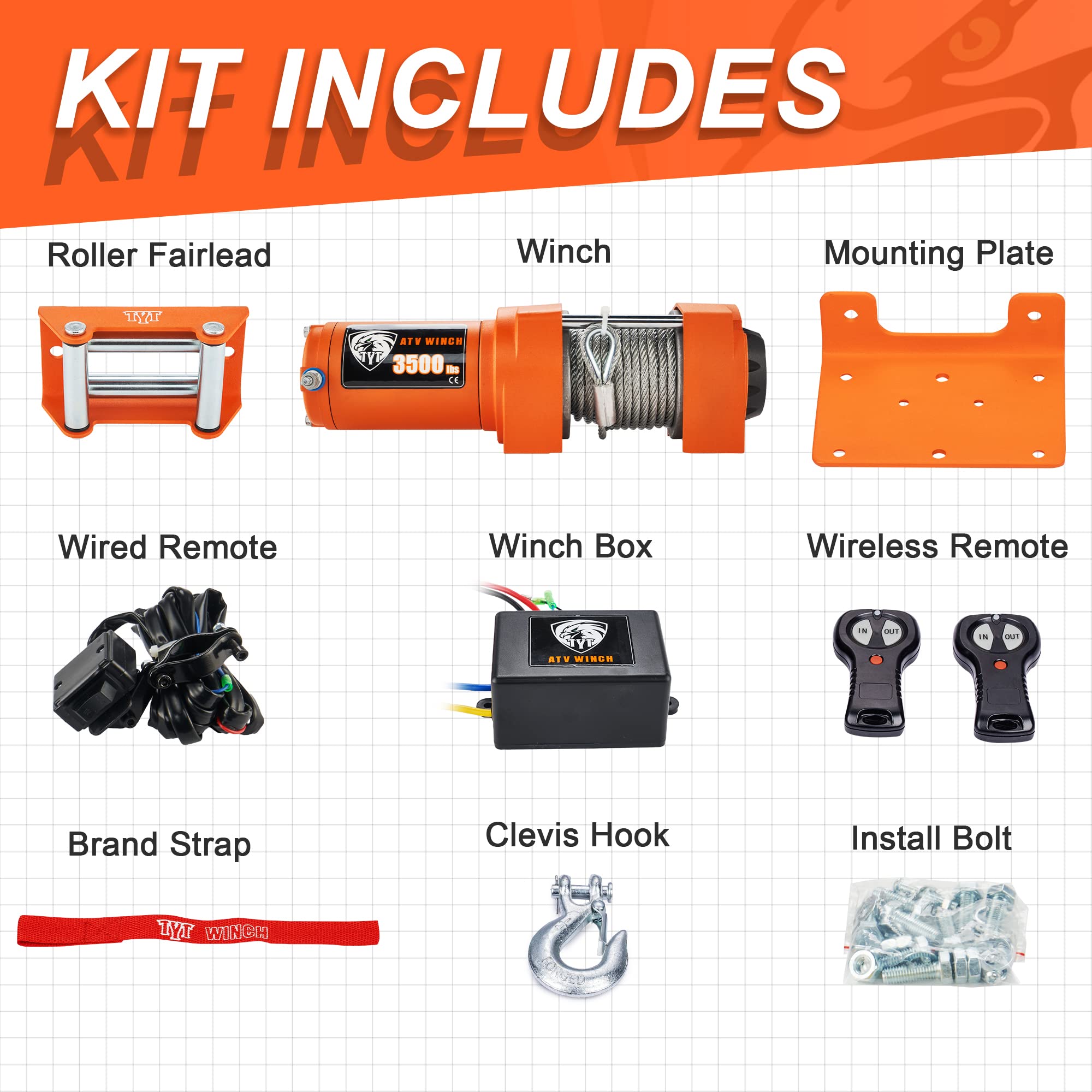 Snapklik.com : TYT 12V 3500 Lb Electric ATV/UTV Winch, Off-Road ...