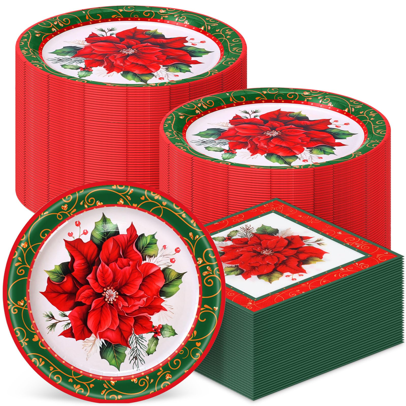 Amazon.com: Zhehao 120 Pcs Christmas Paper Plates and Napkins Bulk ...