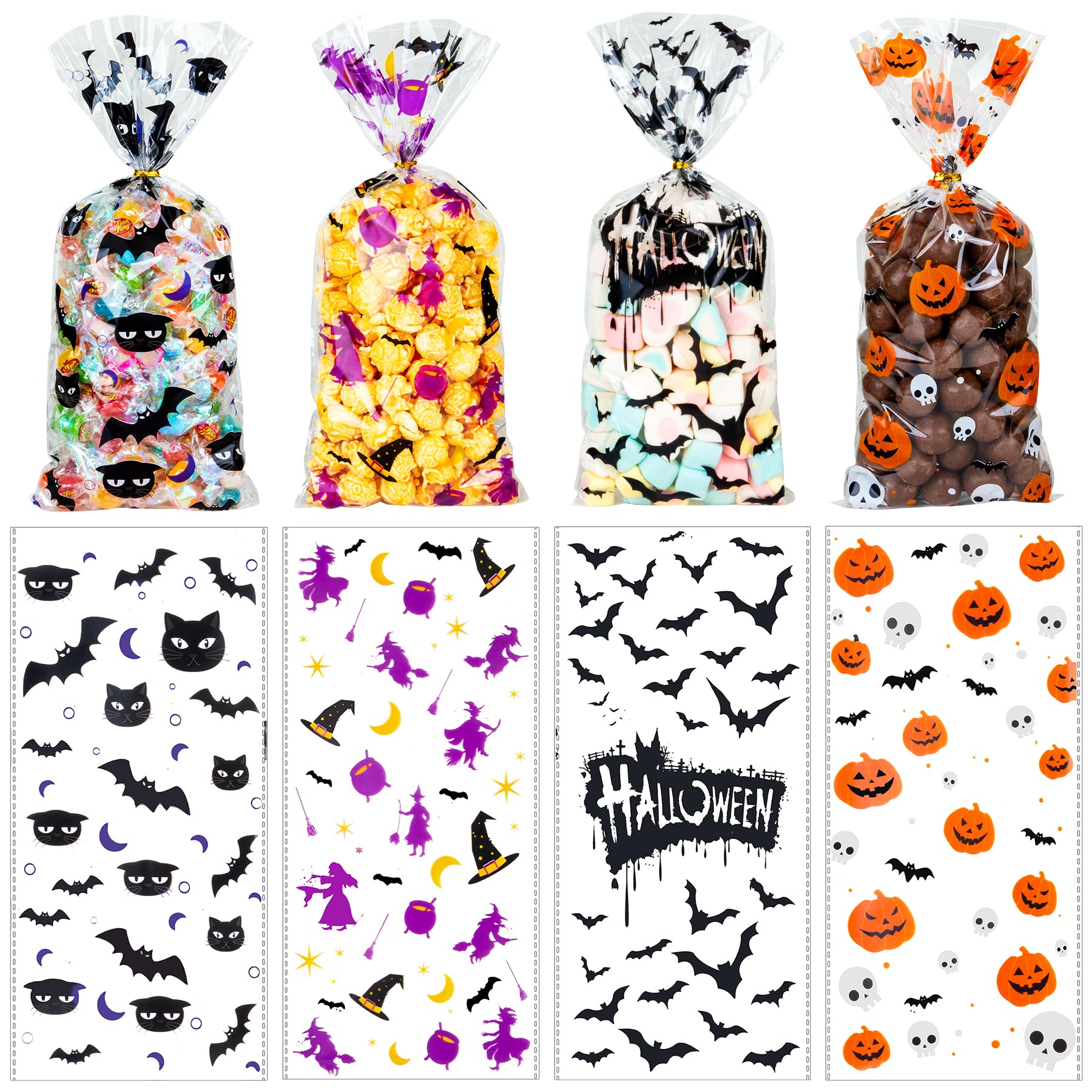 Amazon.com: RICEDUO Halloween Cellophane Treat Bags, 100 Pieces ...