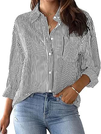 Zontroldy Casual Loose Button Down Long Sleeve Shirts for Women Dressy ...