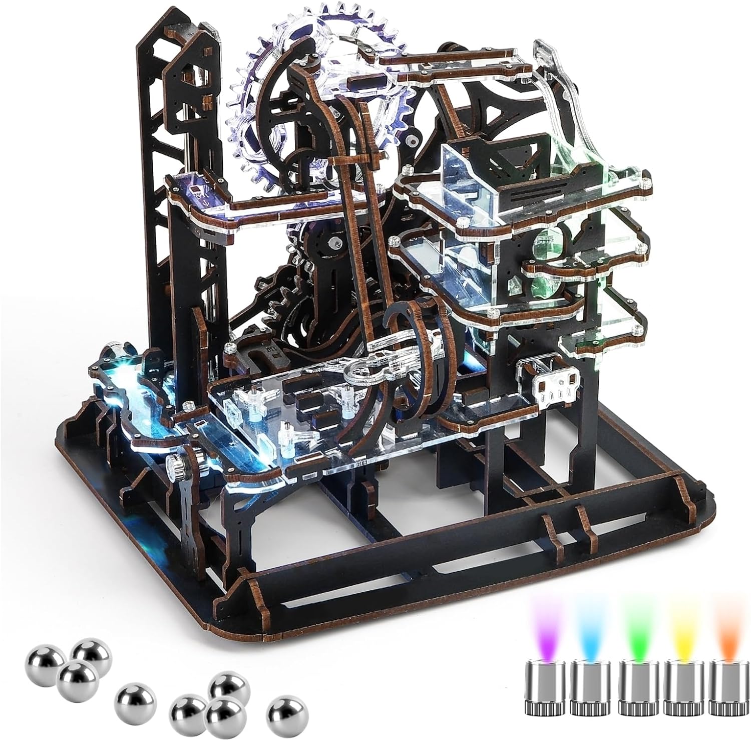 nicknack Marble Run Wooden Model Kits for Adults, Hand Cranked Assembly ...