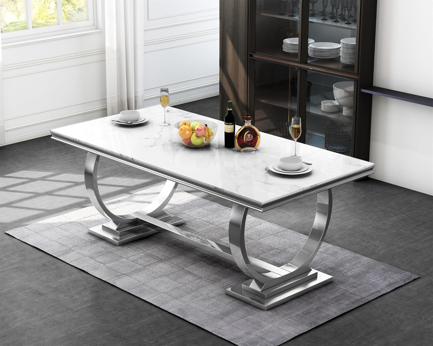 Amazon.com - 70'' Marble Dining Room Table for 6 or 8, Modern Marble ...