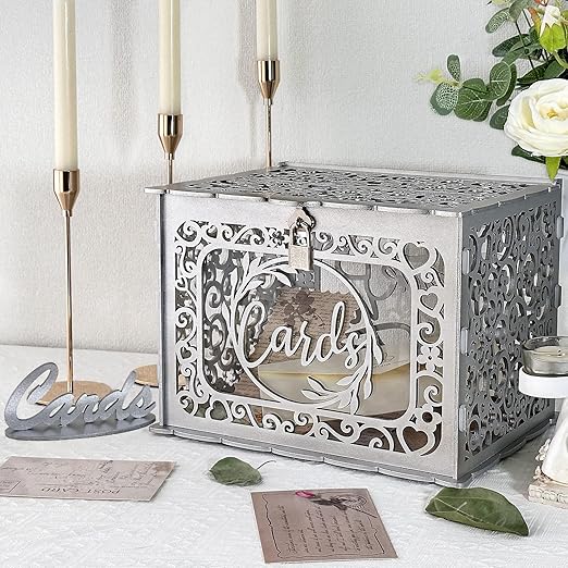 Amazon.com: OurWarm Silver Wedding Card Box with Lock, Wood Gift Card ...