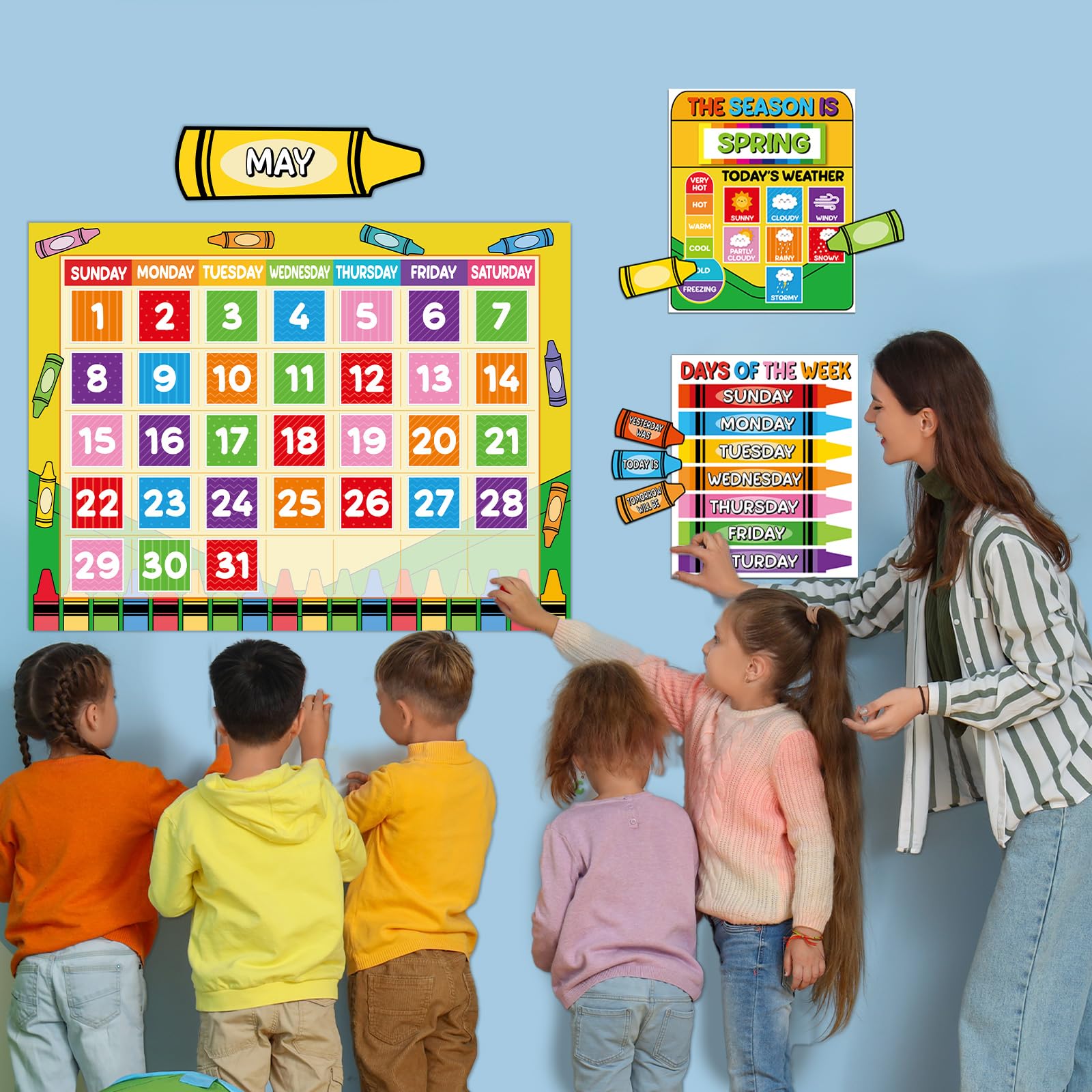Snapklik.com : Colorful Crayon Calendar Bulletin Board Set Crayons CTP ...