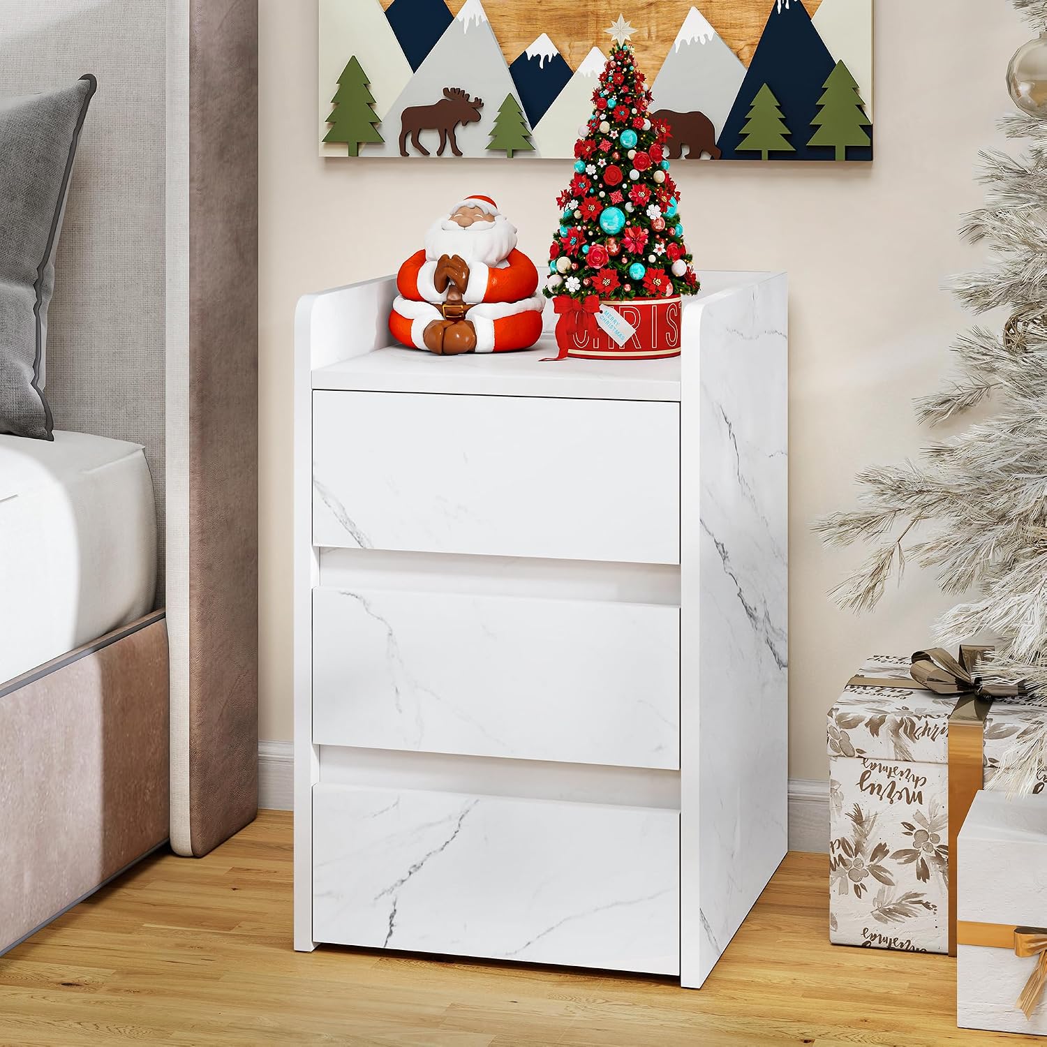 YITAHOME Bedside Table with 3 Drawers and Power Station, Modern ...