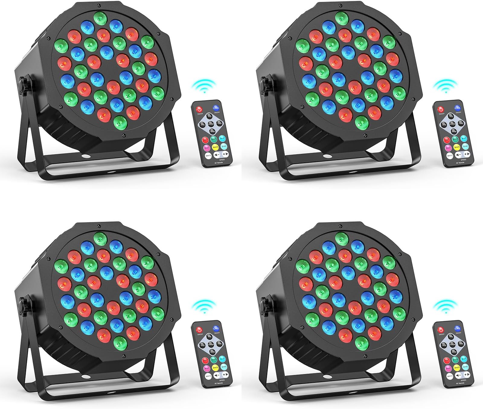 DELIBANG 4Pcs-LED Stage Par Lights -36W RGB Lights with Remote DMX ...