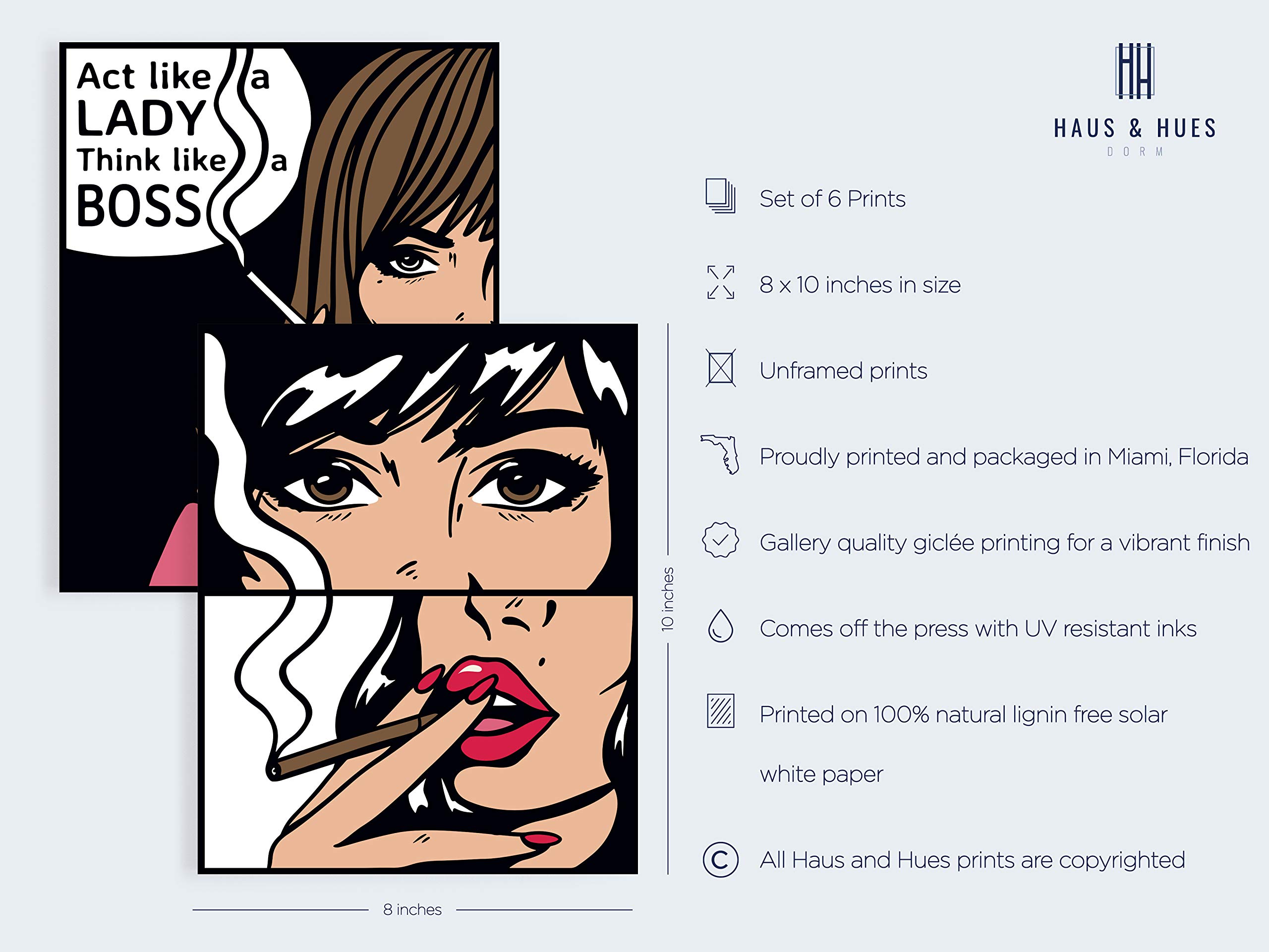 Buy Girl Boss Decor Pop Art Posters - Set of 6 Motivational Wall Art ...