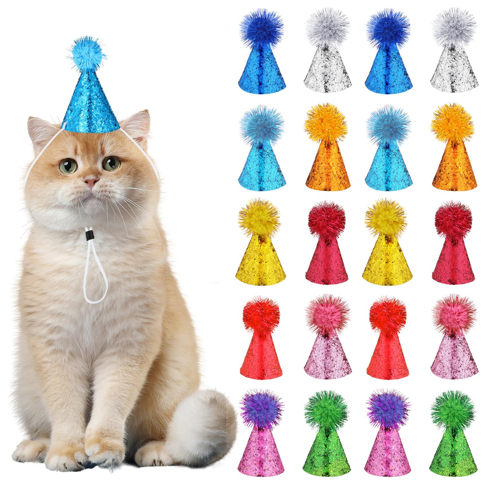 Snapklik.com : COMNICO 20PCS Mini Small Dog Hats Glitter Paper Cone Cat ...