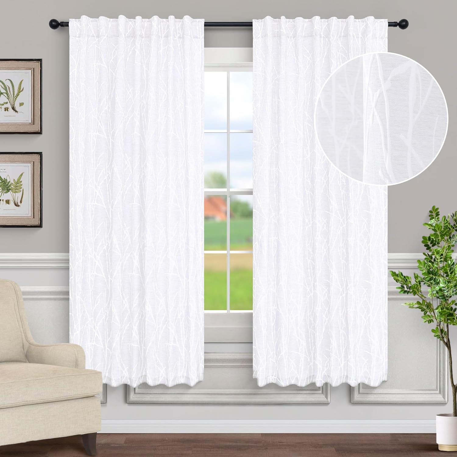 Amazon.com: Modern Tree Branch Curtains 63 Inch Length for Kitchen 2 ...